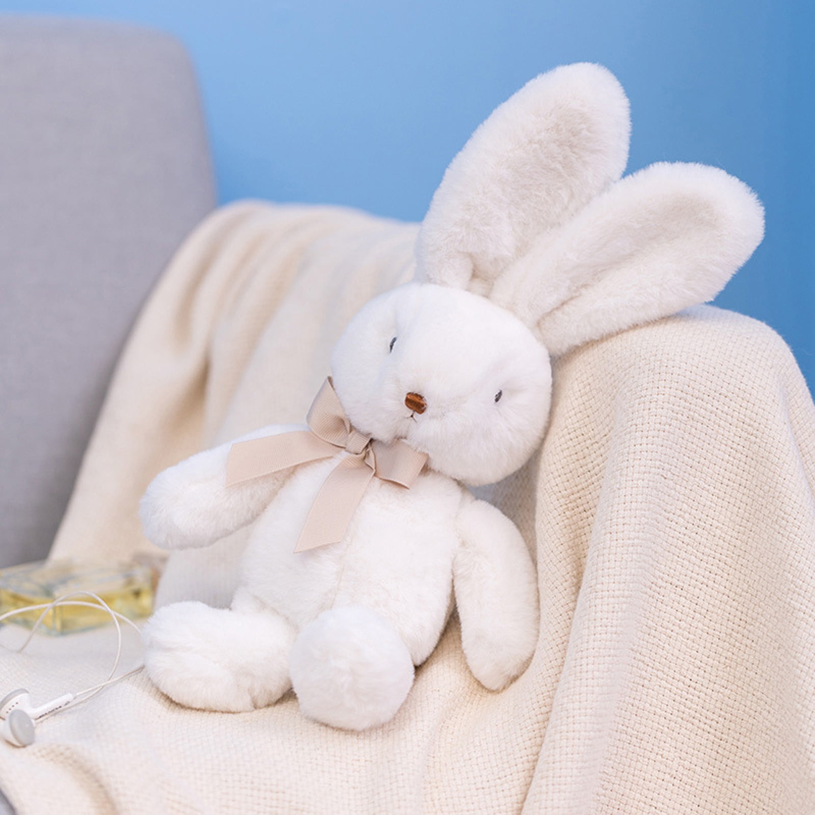 Adorable Lavender Plush Bunny Toy with Bow Soft Stuffed Rabbit for Kids ...