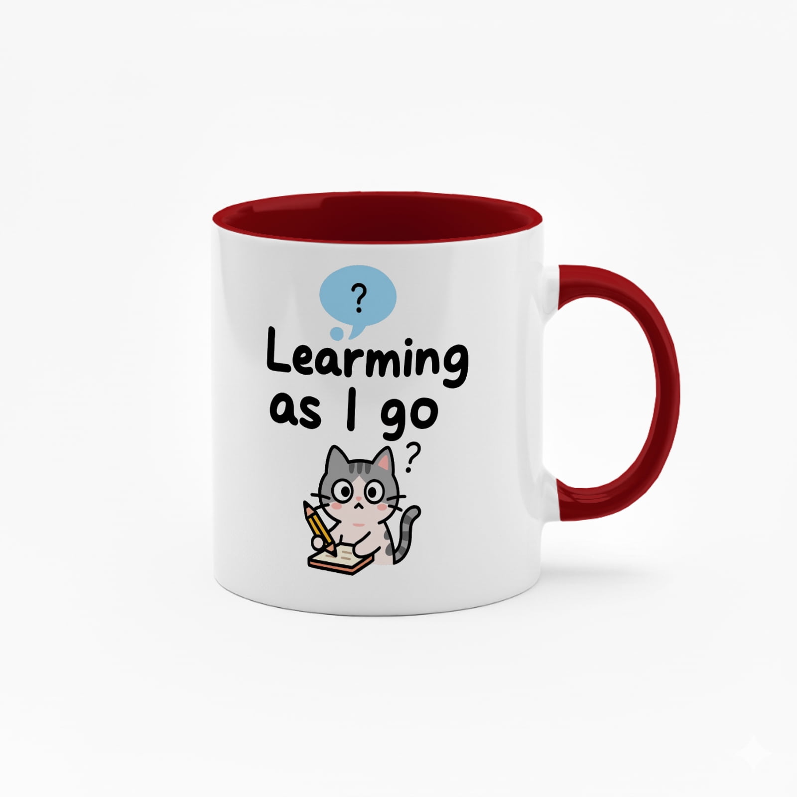 Adorable Learning Cat Ceramic Mug - 'Learning as I Go' Inspirational ...