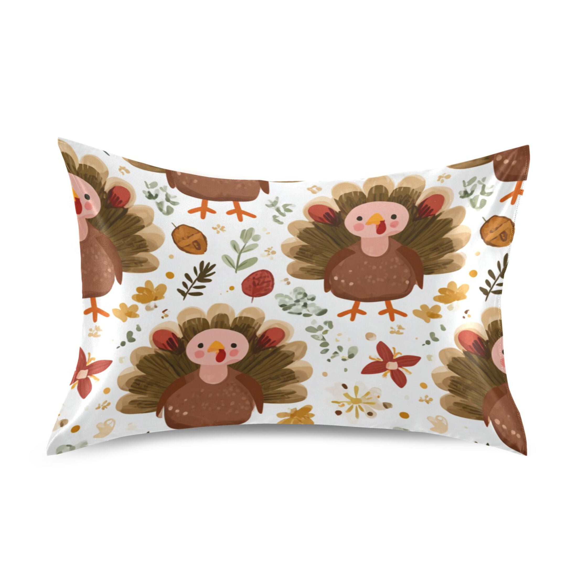 Adorable Leaves Turkey Pine Cone Thanksgiving Satin Pillowcase Envelope ...