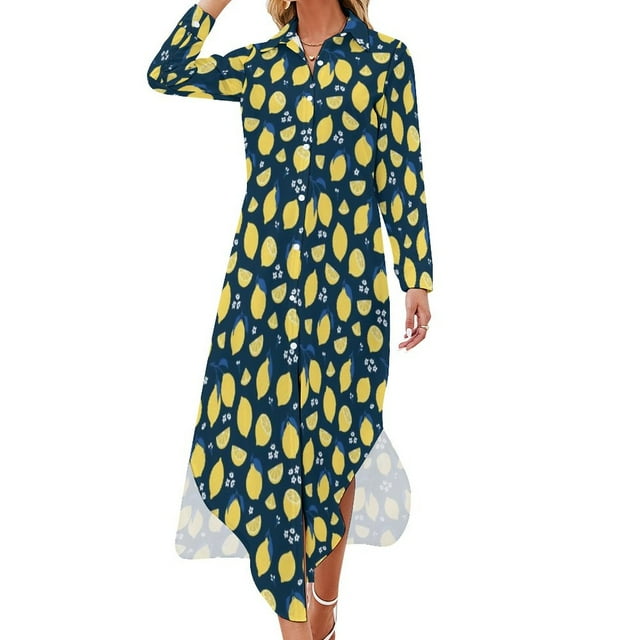 Adorable Lemon Print Casual Dress Fruits Pattern Street Fashion Dresses ...