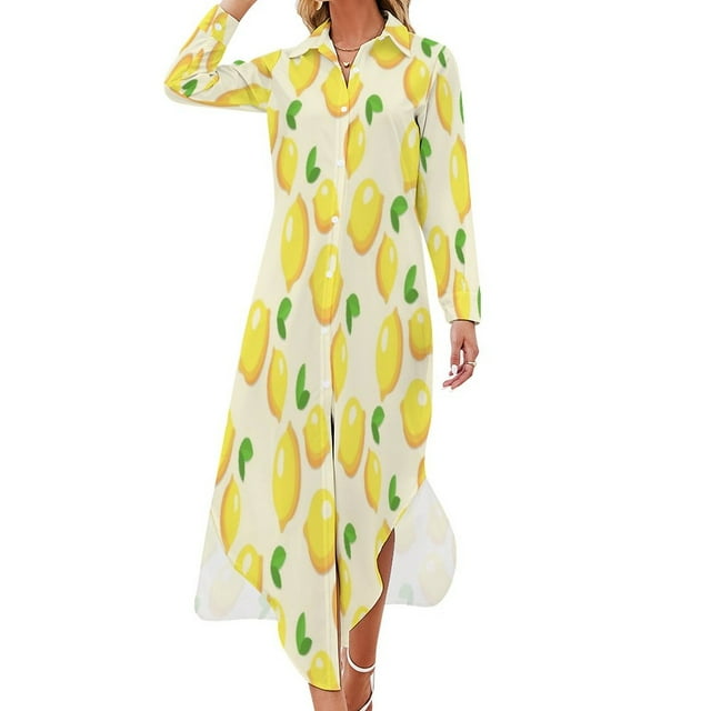 Adorable Lemon Print Casual Dress Fruits Pattern Street Fashion Dresses ...