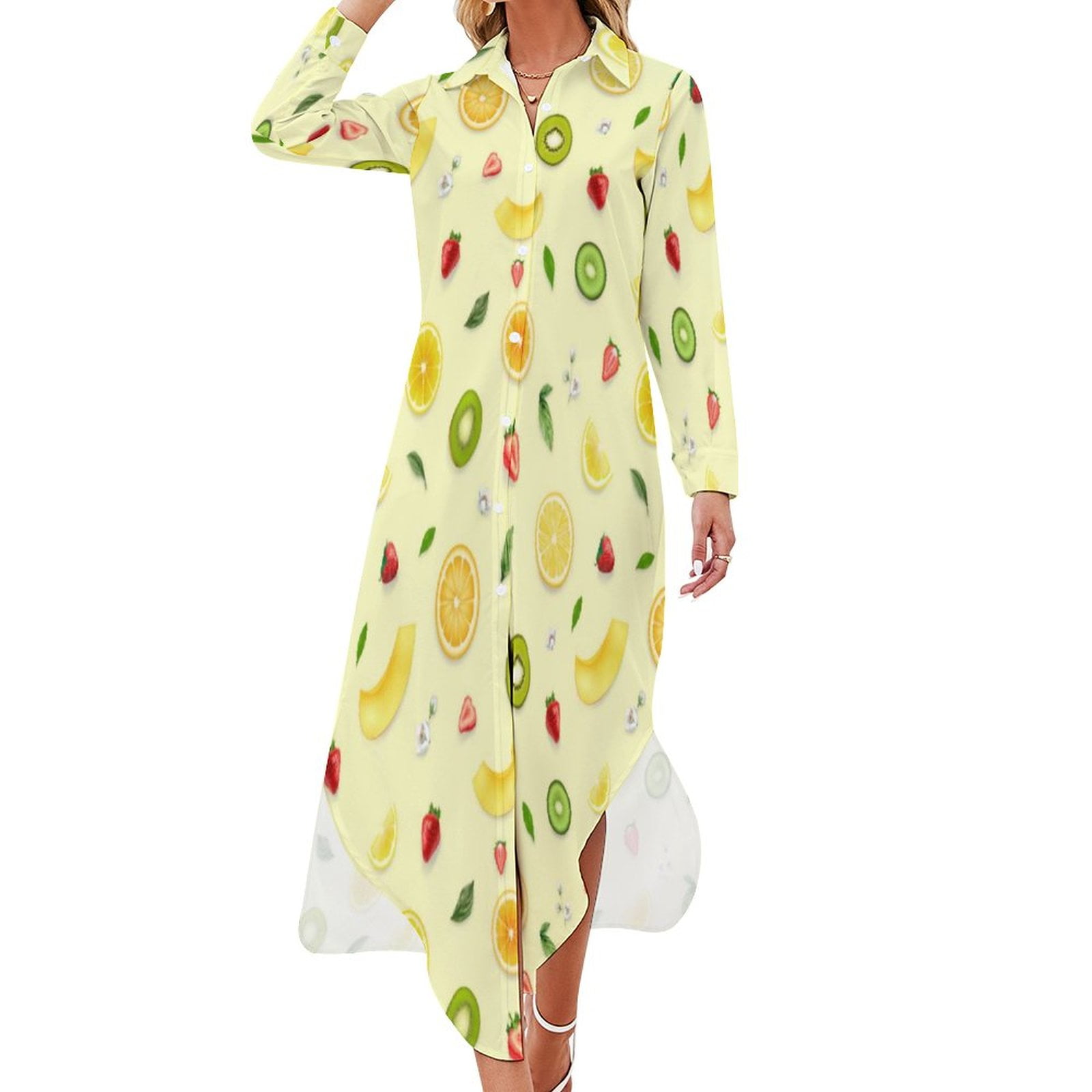 Adorable Lemon Print Casual Dress Fruits Pattern Street Fashion Dresses ...