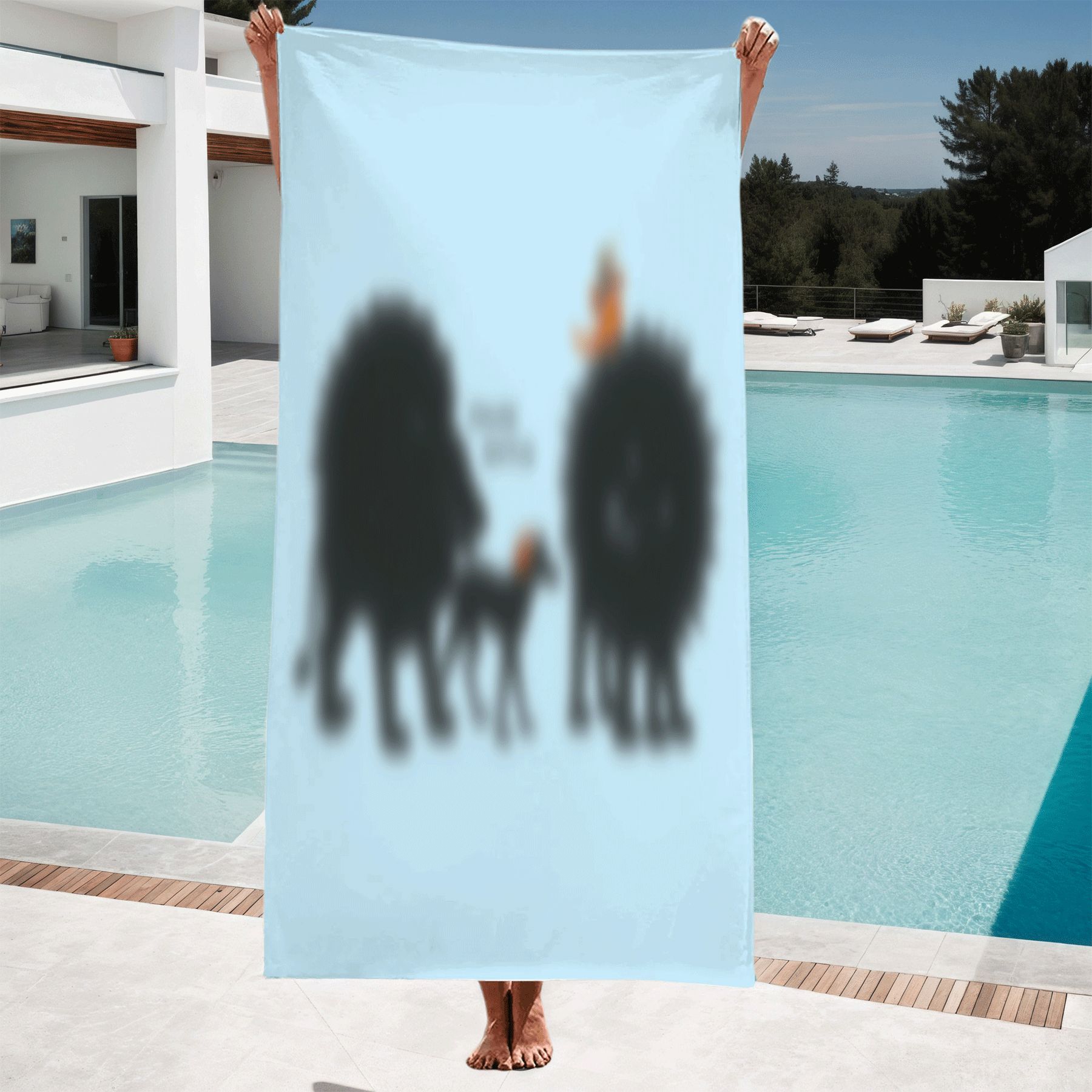 Adorable Lion Family Beach Towel - Soft Blue Background with Playful ...