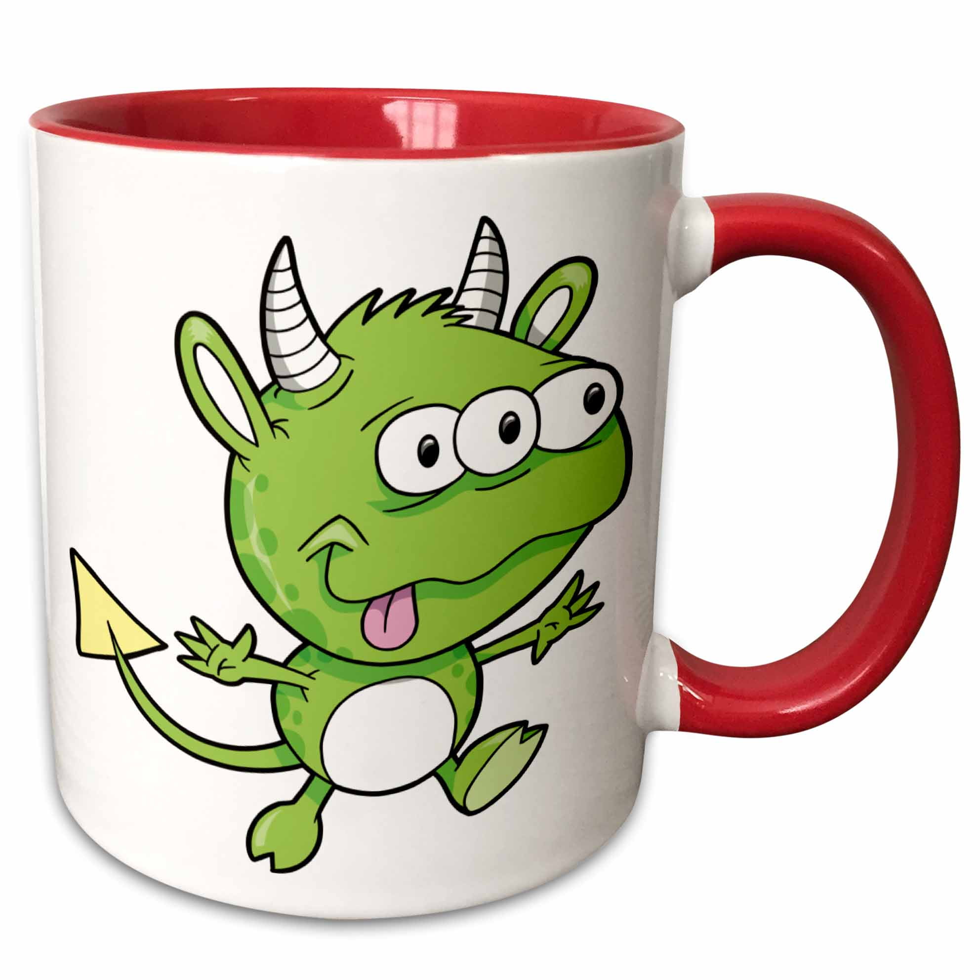 Adorable Little Green Monster Sticking Out Tongue 15oz Two-Tone Red Mug ...