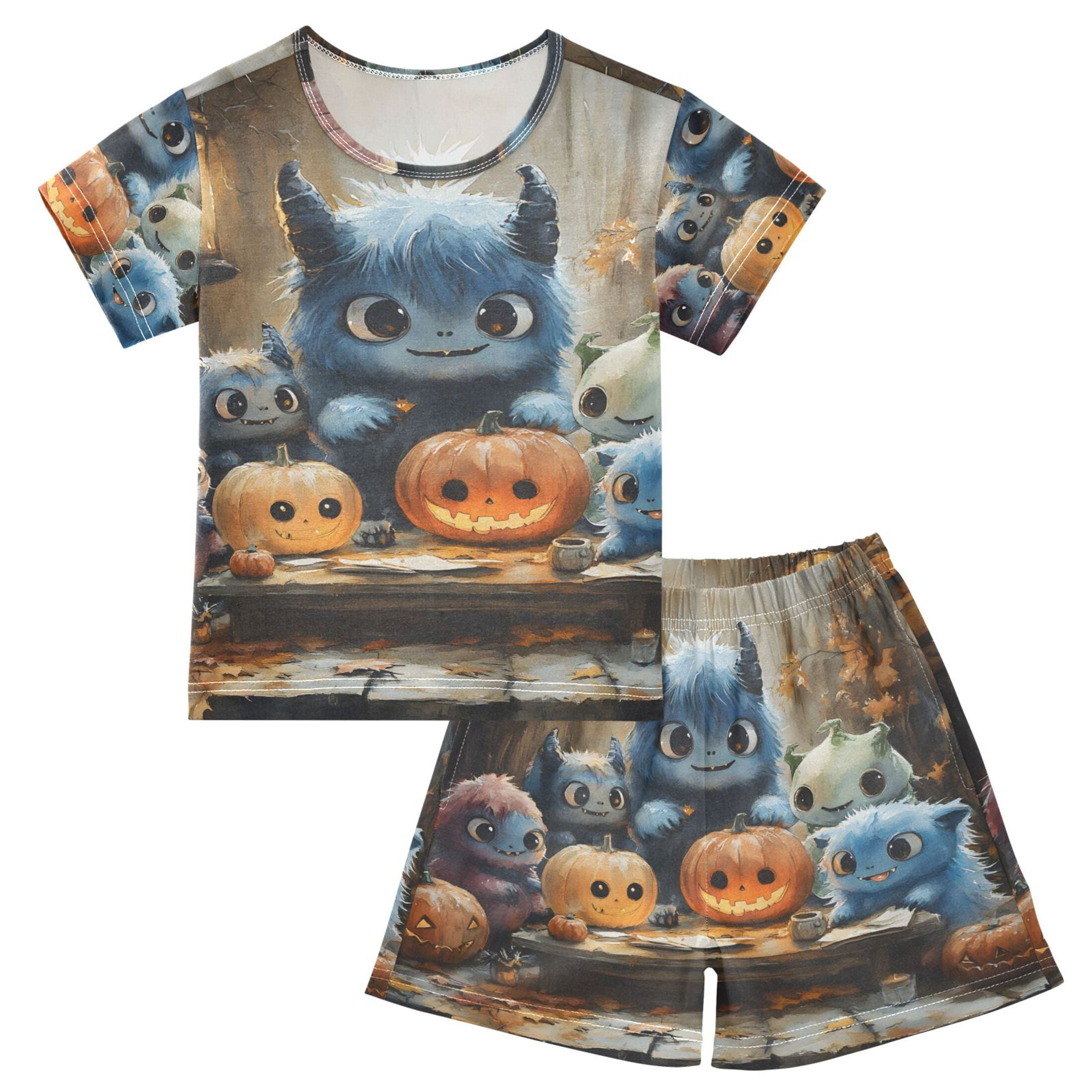 Adorable Little Monsters Summer Pajama Set Soft Cotton Short Sleeve ...