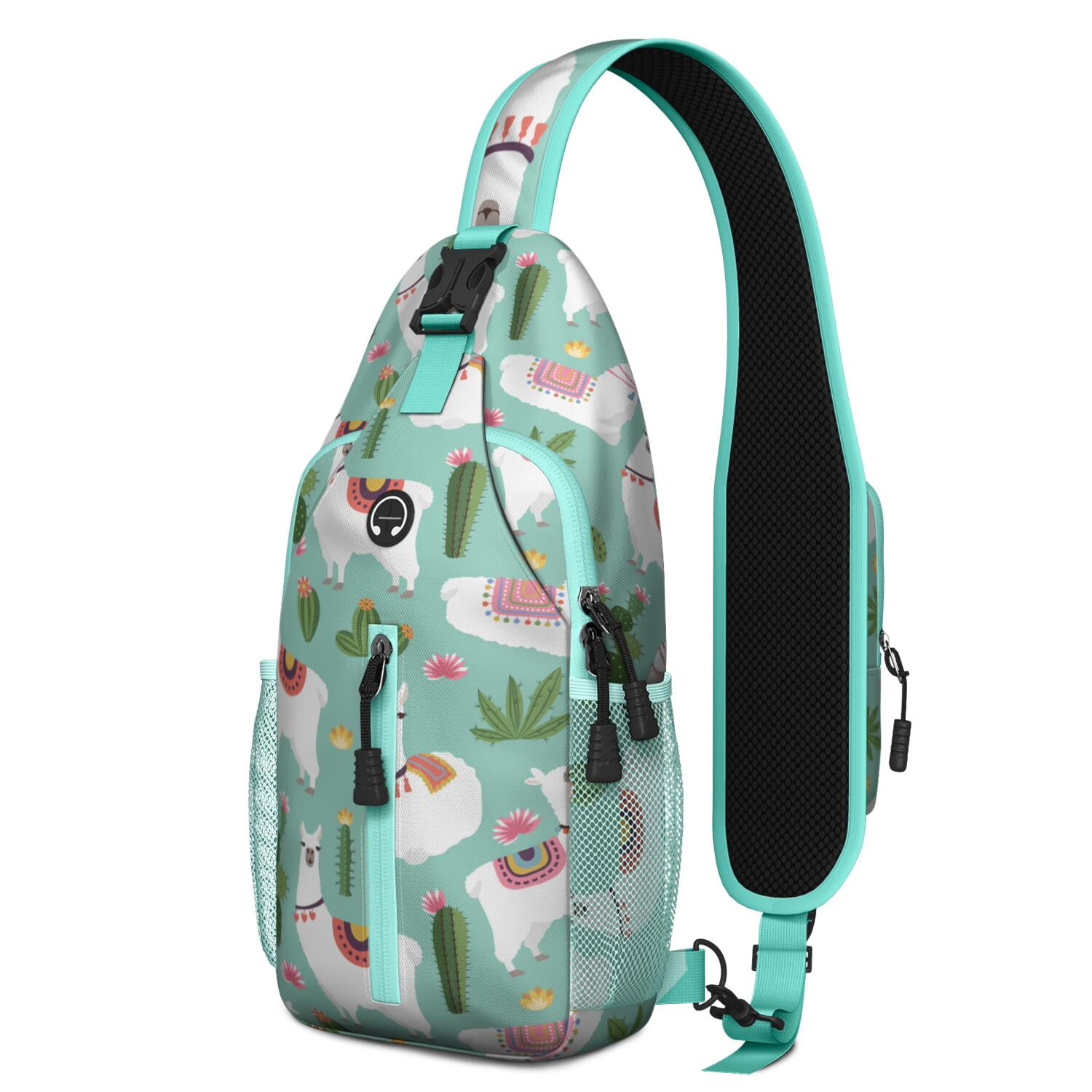 Adorable Llama and Alpaca Cartoon Pattern Sling Backpack, Lightweight ...