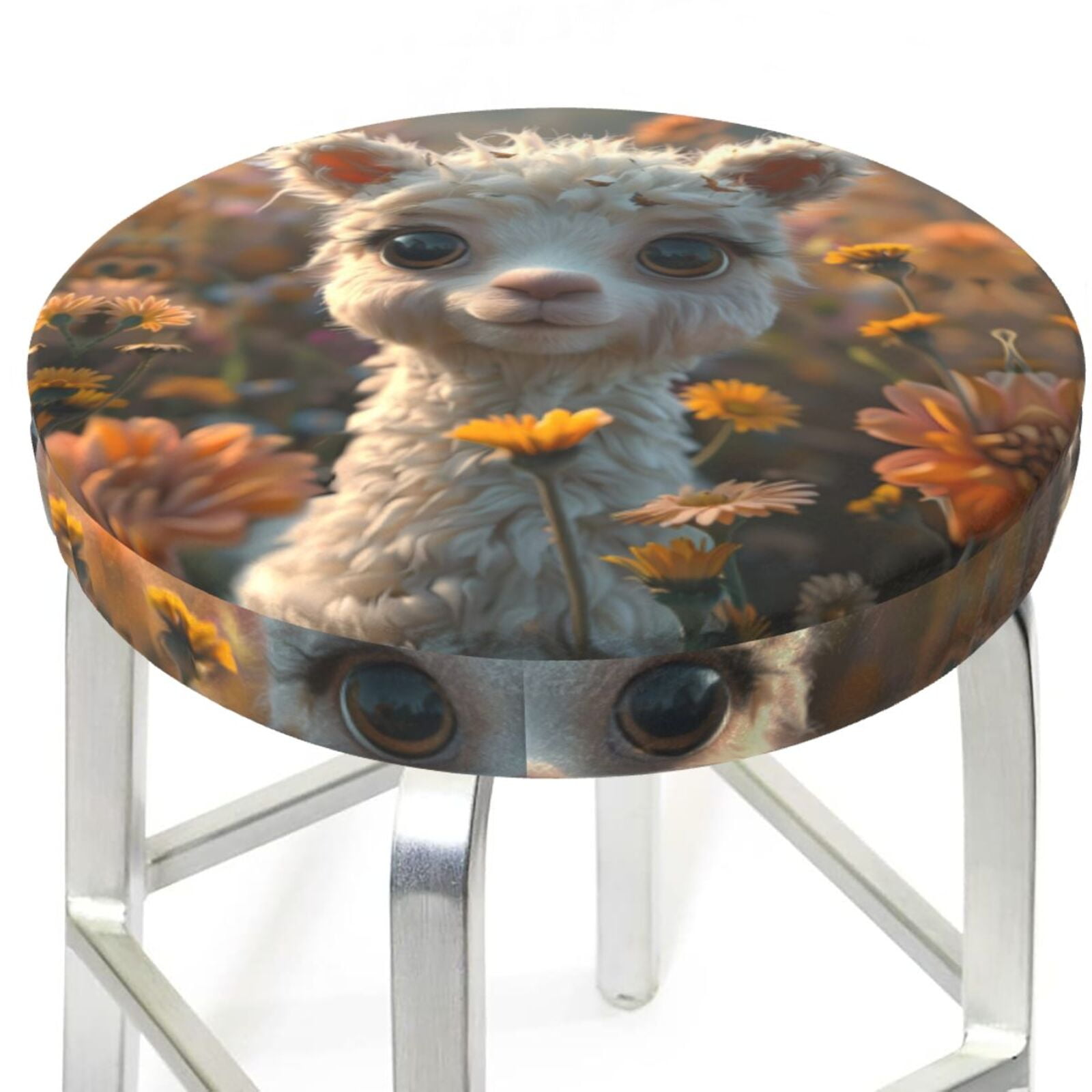 Adorable Llama In Flowers Bar Stool Covers - Stretch Round Seat Covers ...