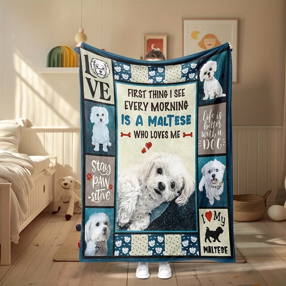 Adorable Maltese Puppy Blanket - with Cute Dog, Soft Flannel Bedspread ...