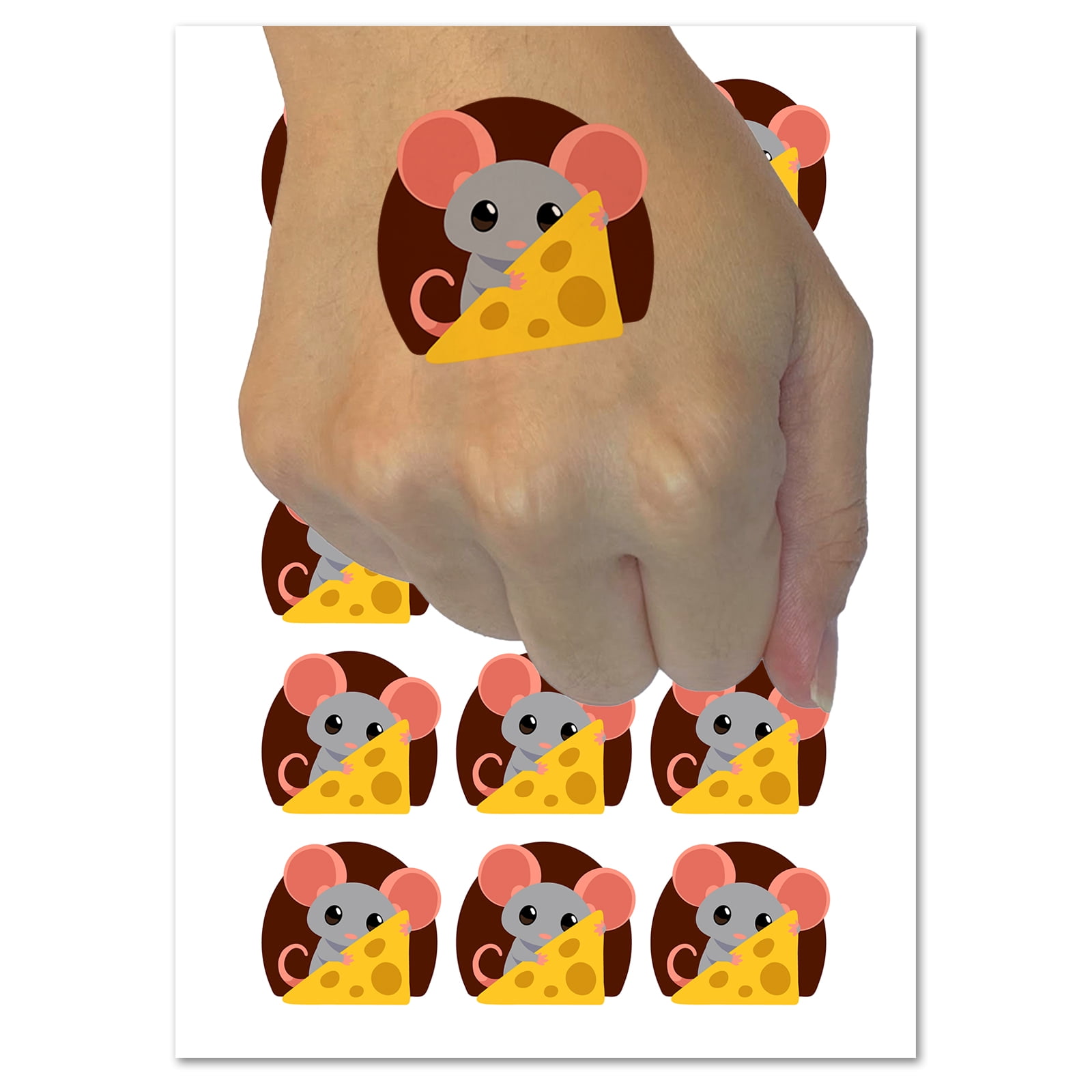 Adorable Mouse with Cheese Water Resistant Temporary Tattoo Set Fake ...