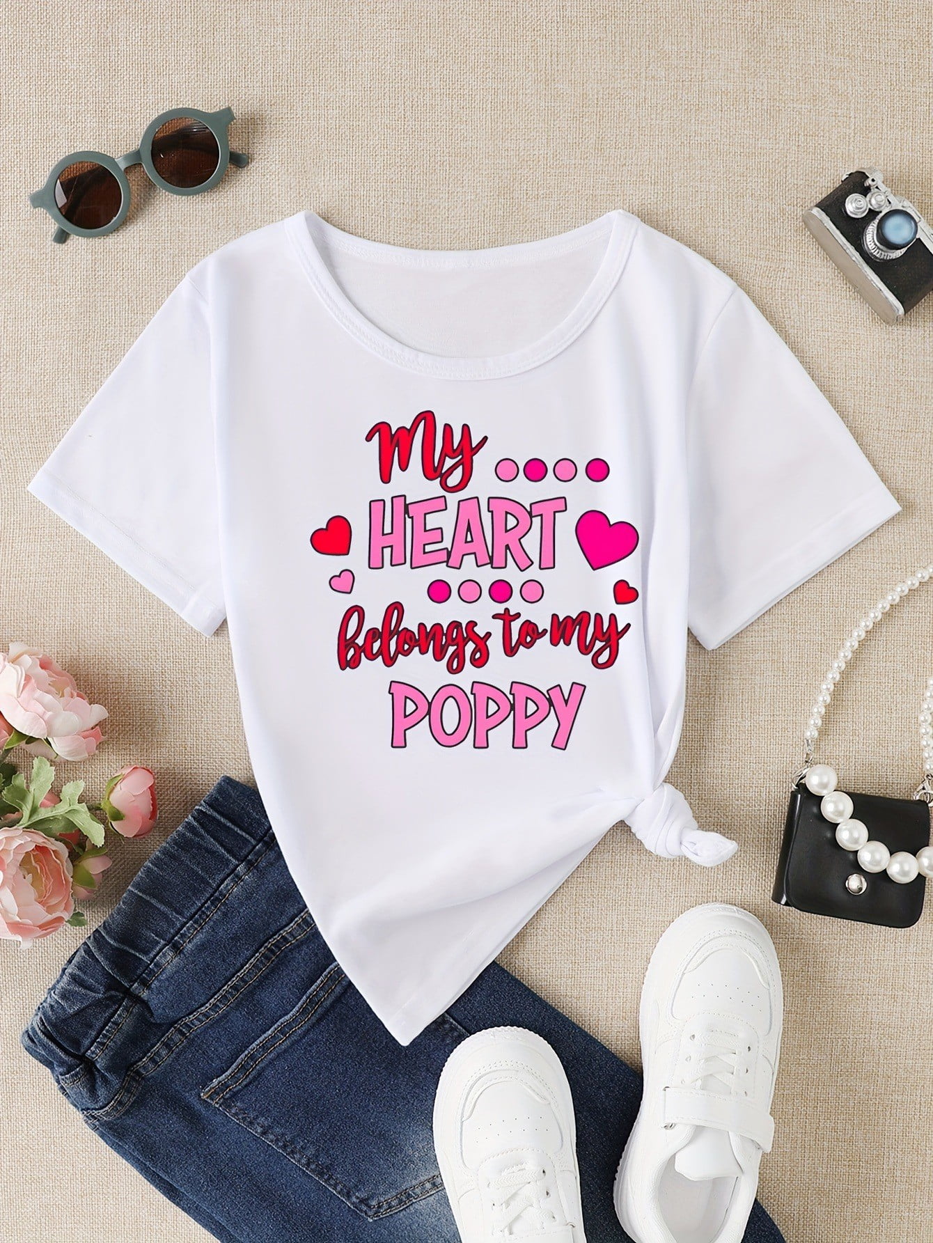 Adorable "My Heart Belongs to My Poppy" Girls' Black T-Shirt - Soft ...
