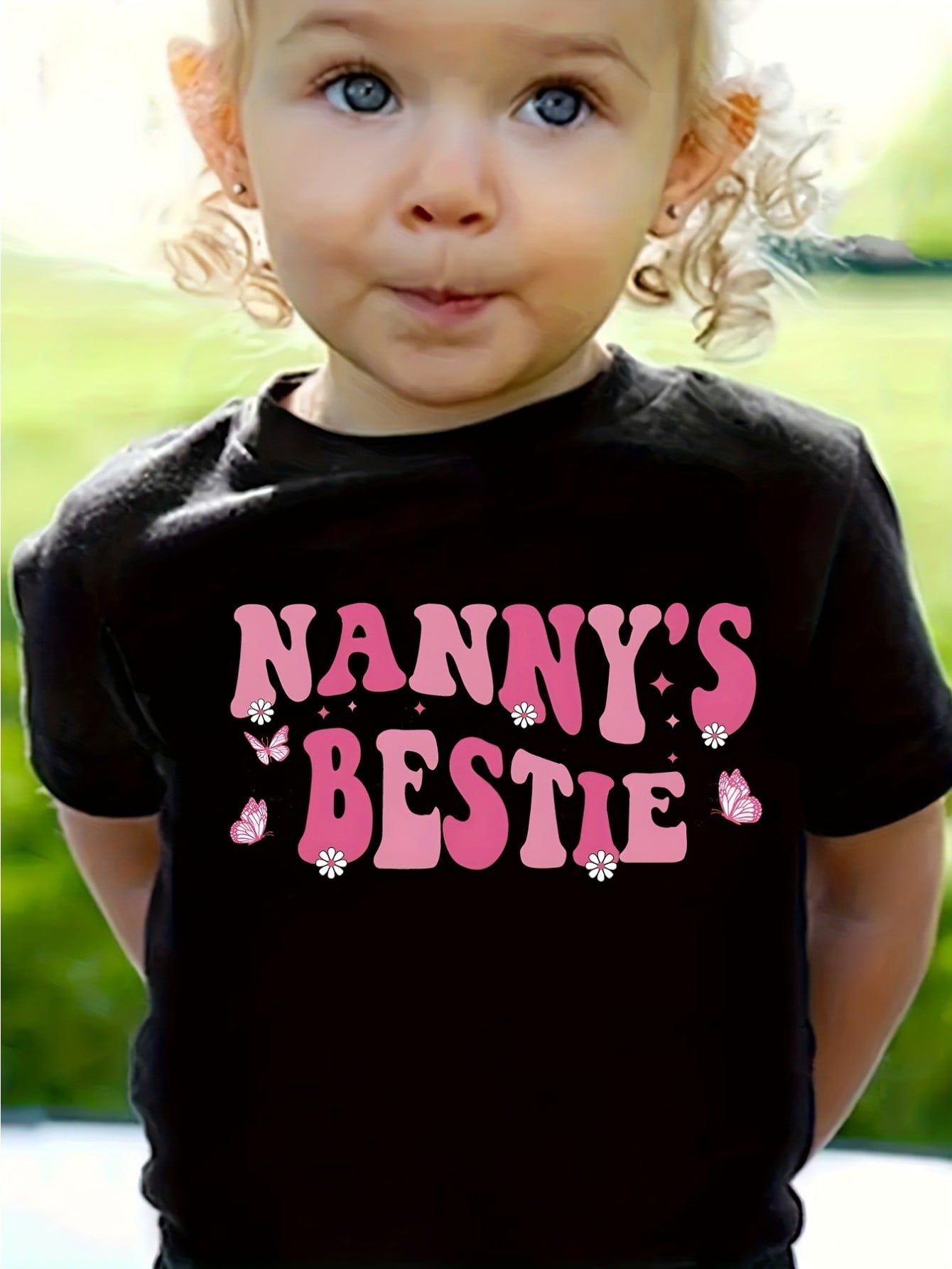 Adorable "Nanny's Bestie" Girls' T-Shirt with Floral & Butterfly ...