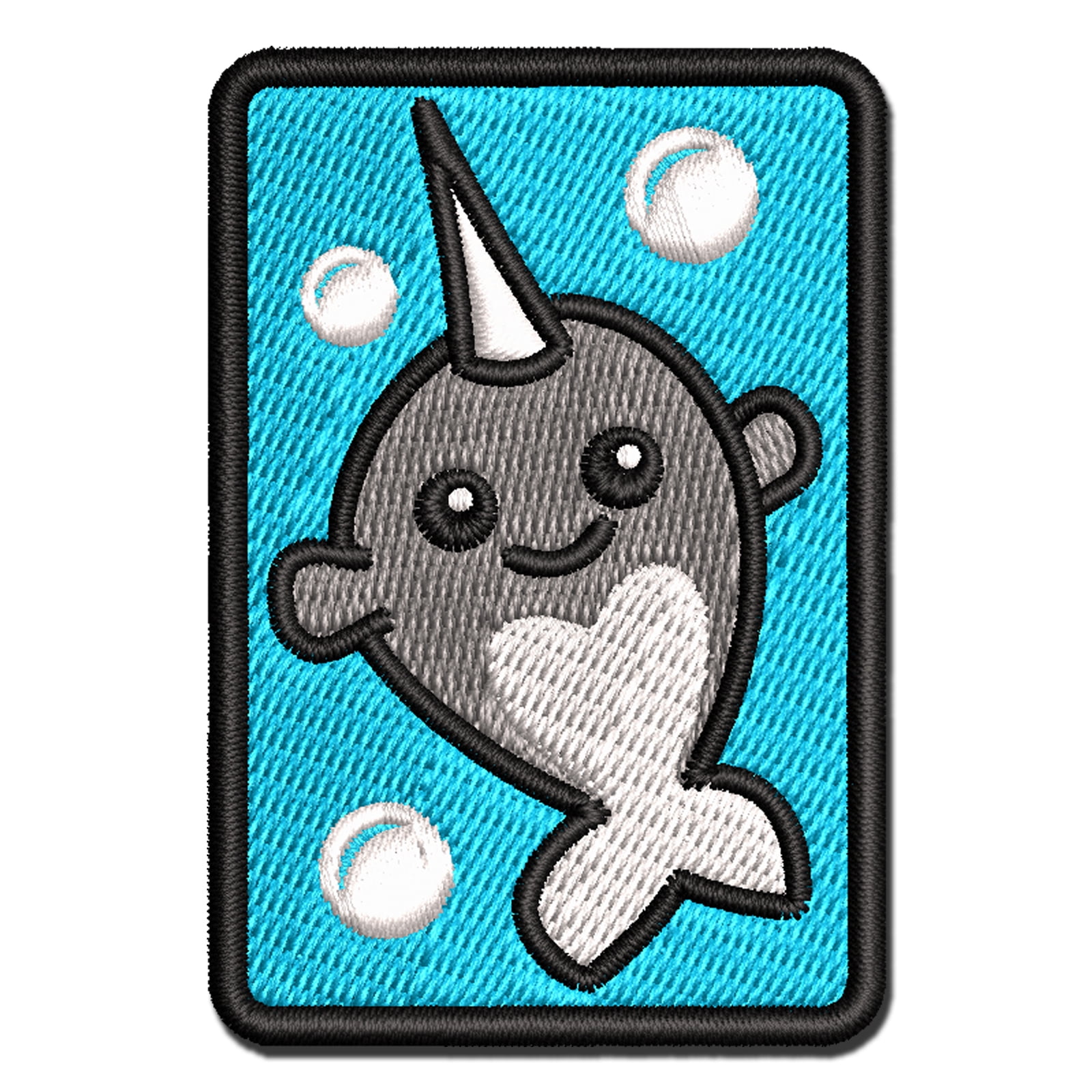 Adorable Narwhal Kawaii Doodle Applique Multi-Color Embroidered Iron-On ...