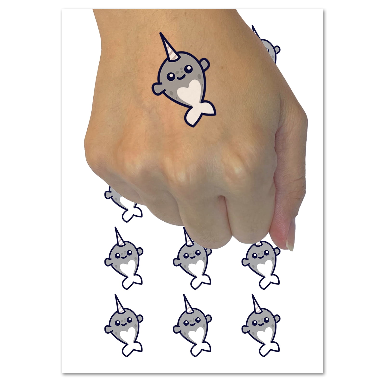 Adorable Narwhal Kawaii Doodle Water Resistant Temporary Tattoo Set ...