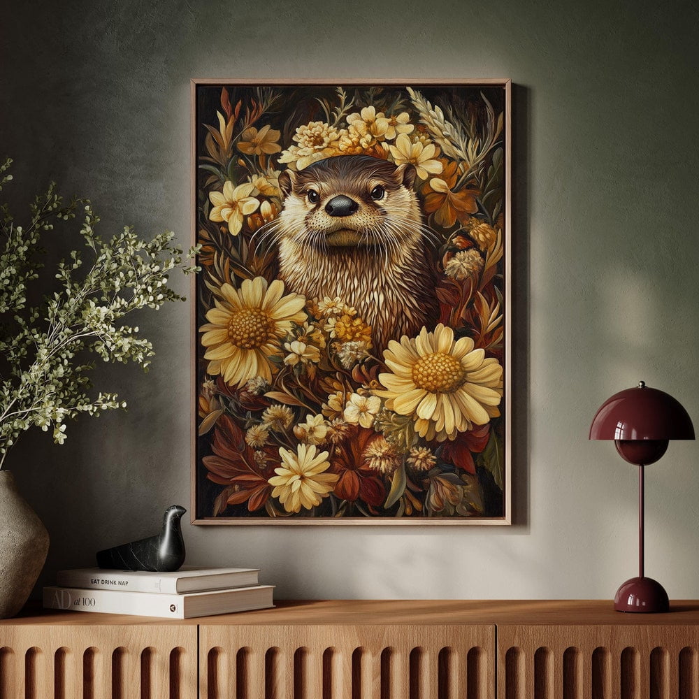 Adorable Otter Surrounded By Vibrant Floral Blooms Poster Wall Art ...