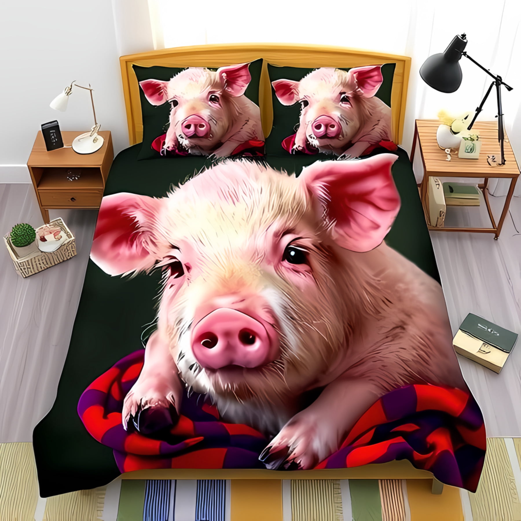 Adorable Oversized Pig Graphic 3-Piece Duvet Cover Set - Colorful ...