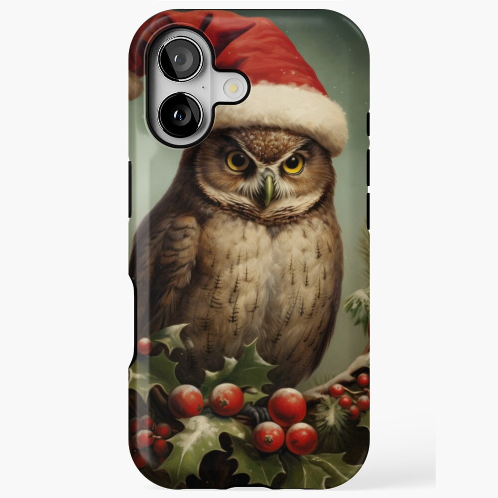 Adorable Owl in Christmas Hat with Holly Phone Case 17 16 15 14 13 12 ...
