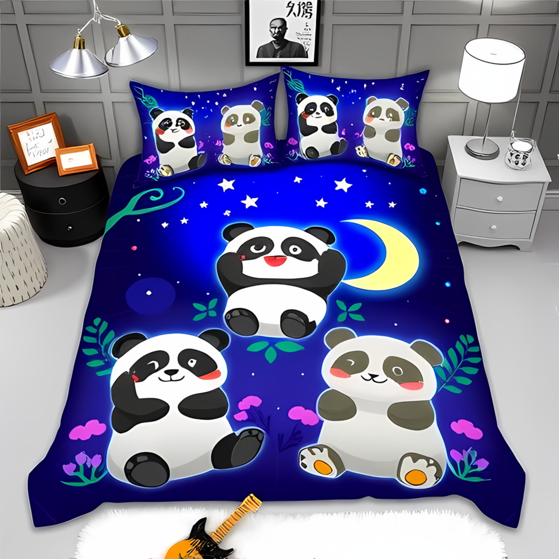 Adorable Panda Bear Glow-in-the-Dark Bedding Set CartoonThemed ...