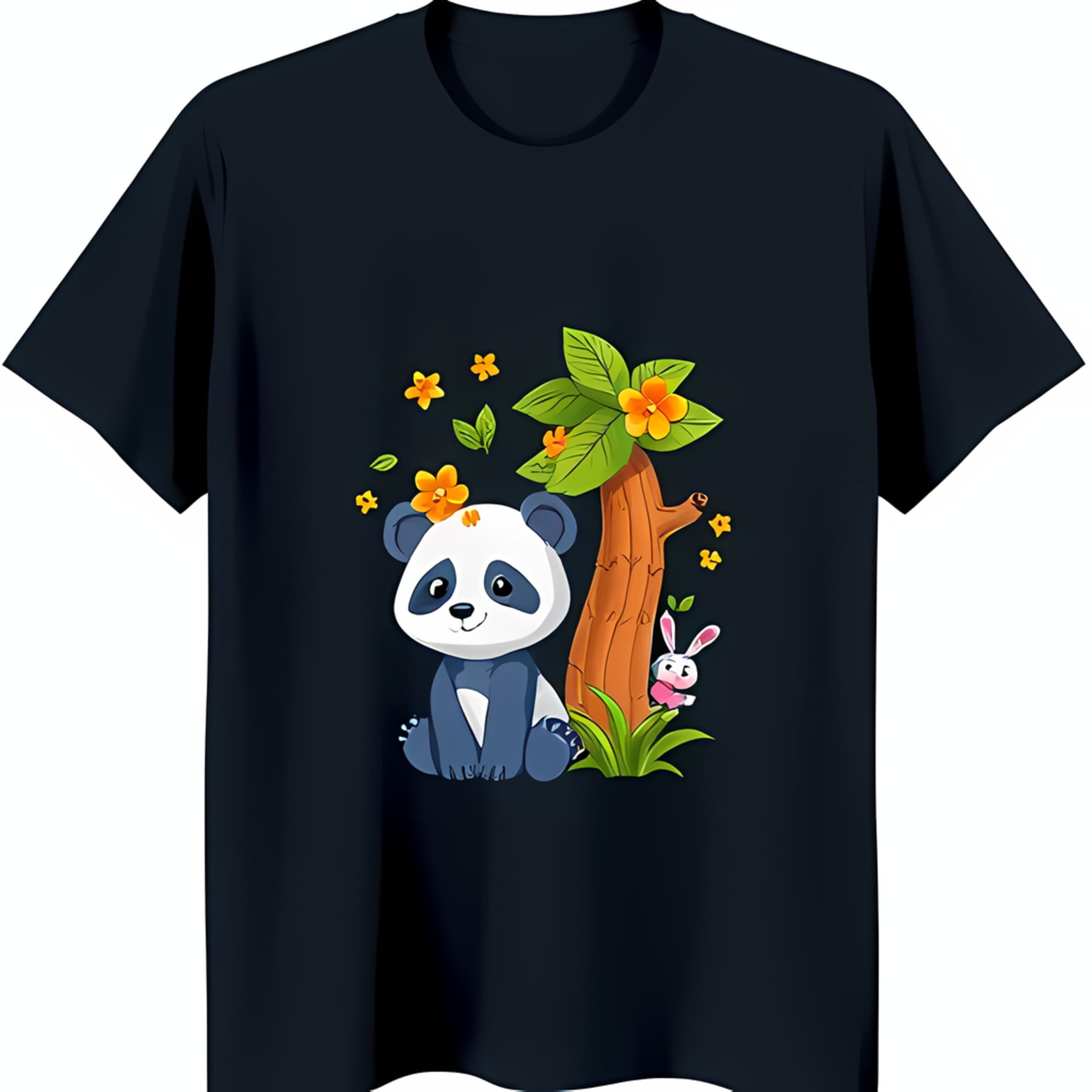 Adorable Panda Bear Graphic on Blue T-Shirt with & Flowers - Walmart.com