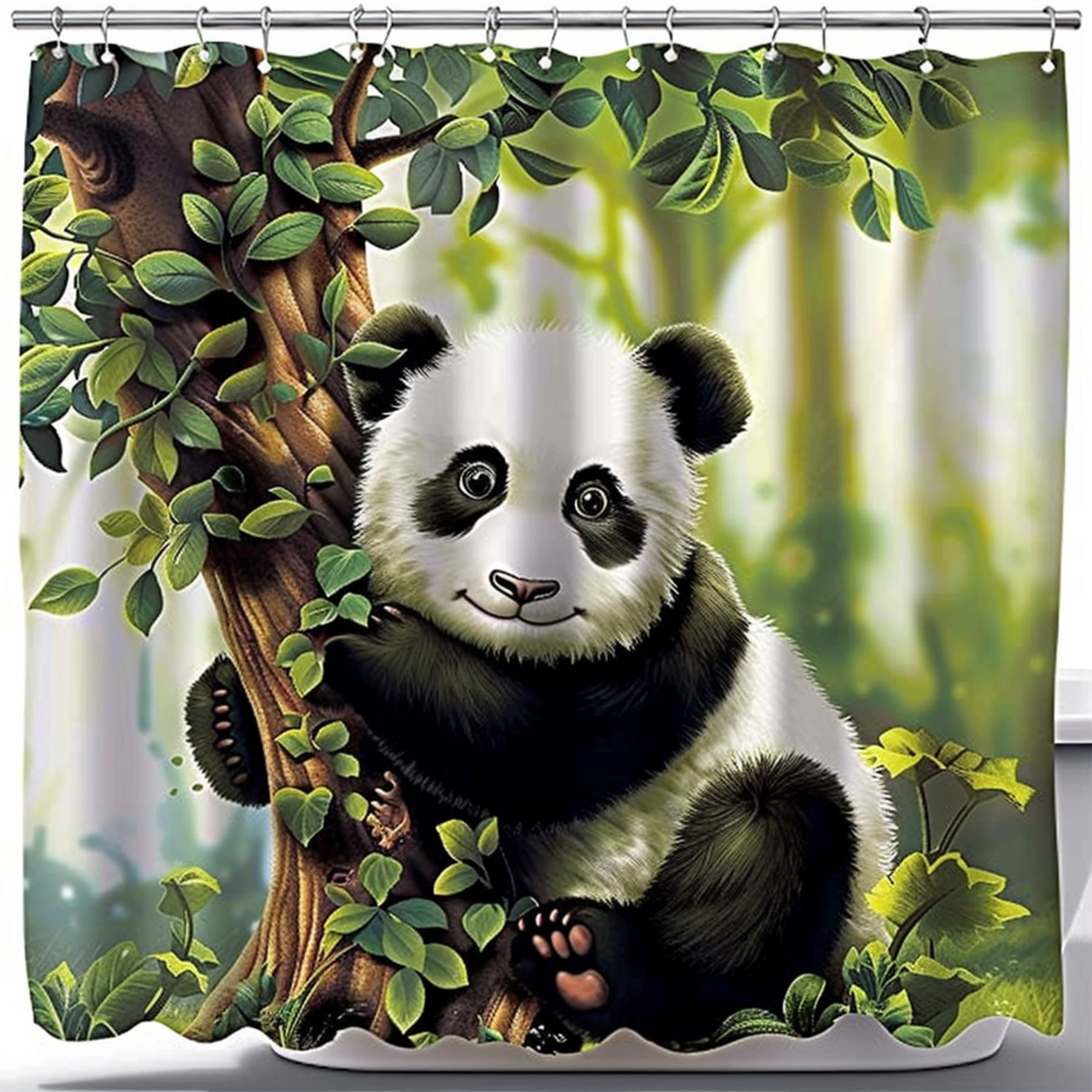 Adorable Panda Theme Shower Curtain Kids' Cartoon Design Nature Forest ...