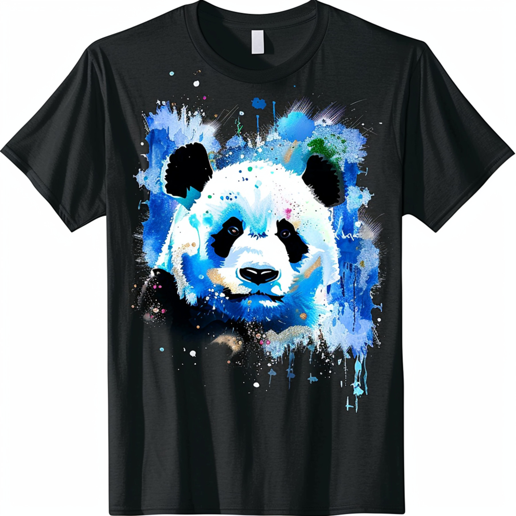 Adorable Panda Watercolor Splash T Shirt Cute Panda Face Design in Blue ...