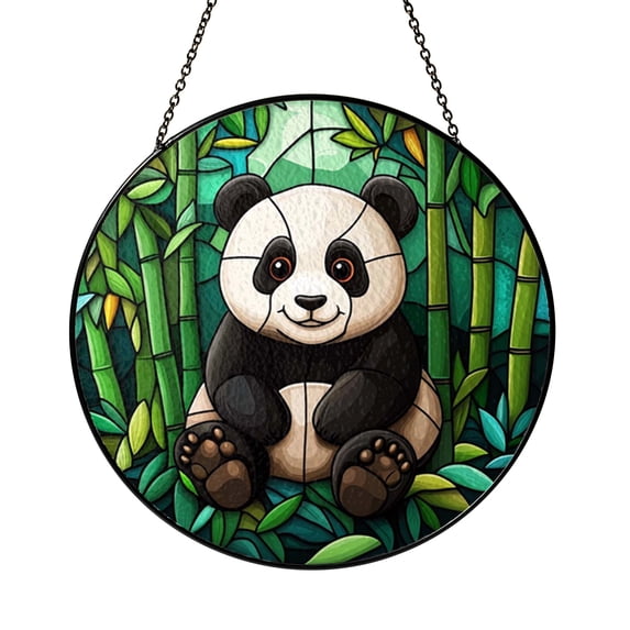 Adorable Panda Window Sun Catcher, Bright Stained Glass Style Hanging ...
