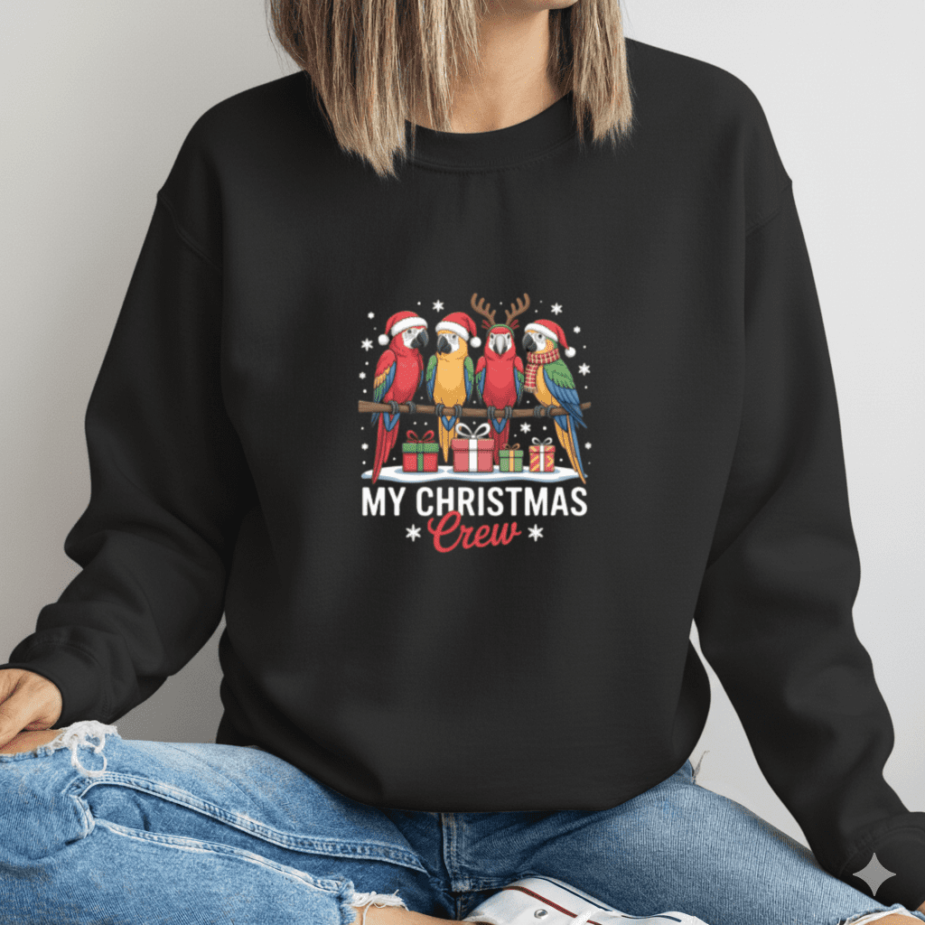 Adorable Parrot Crew Funny Bird Lover Holiday Group Cheer Sweatshirt ...