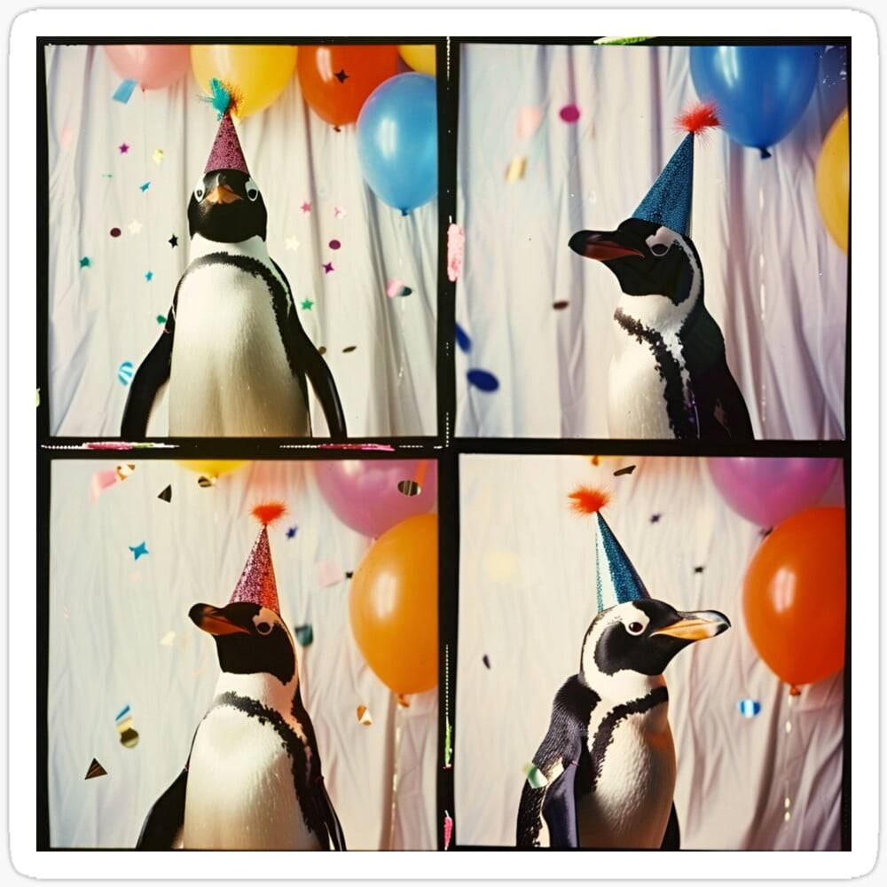 Adorable Penguin In Party Hat Birthday Celebration Stickerphone Decal ...