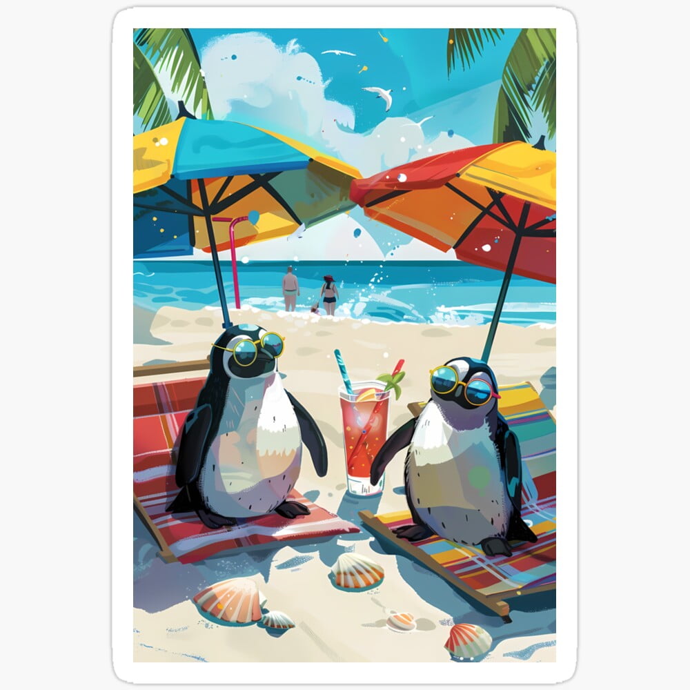 Adorable Penguins At The Beach Sticker Kir-5803 - Walmart.com