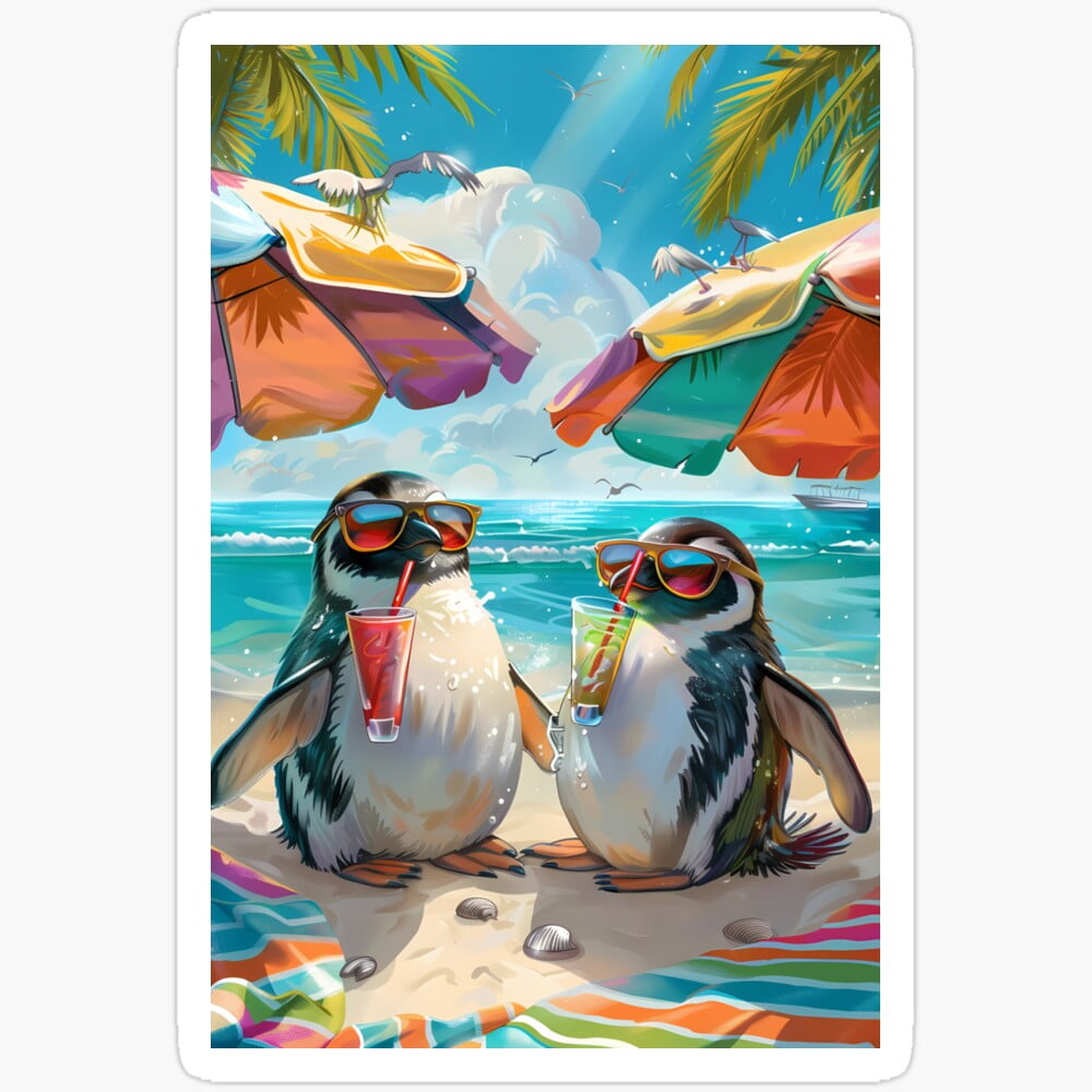 Adorable Penguins At The Beach Sticker Kir-6517 - Walmart.com