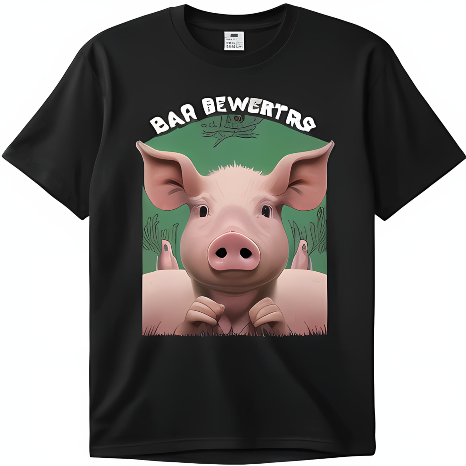 Adorable Pig Face Comic Style T-Shirt with Green Background and Peeking ...