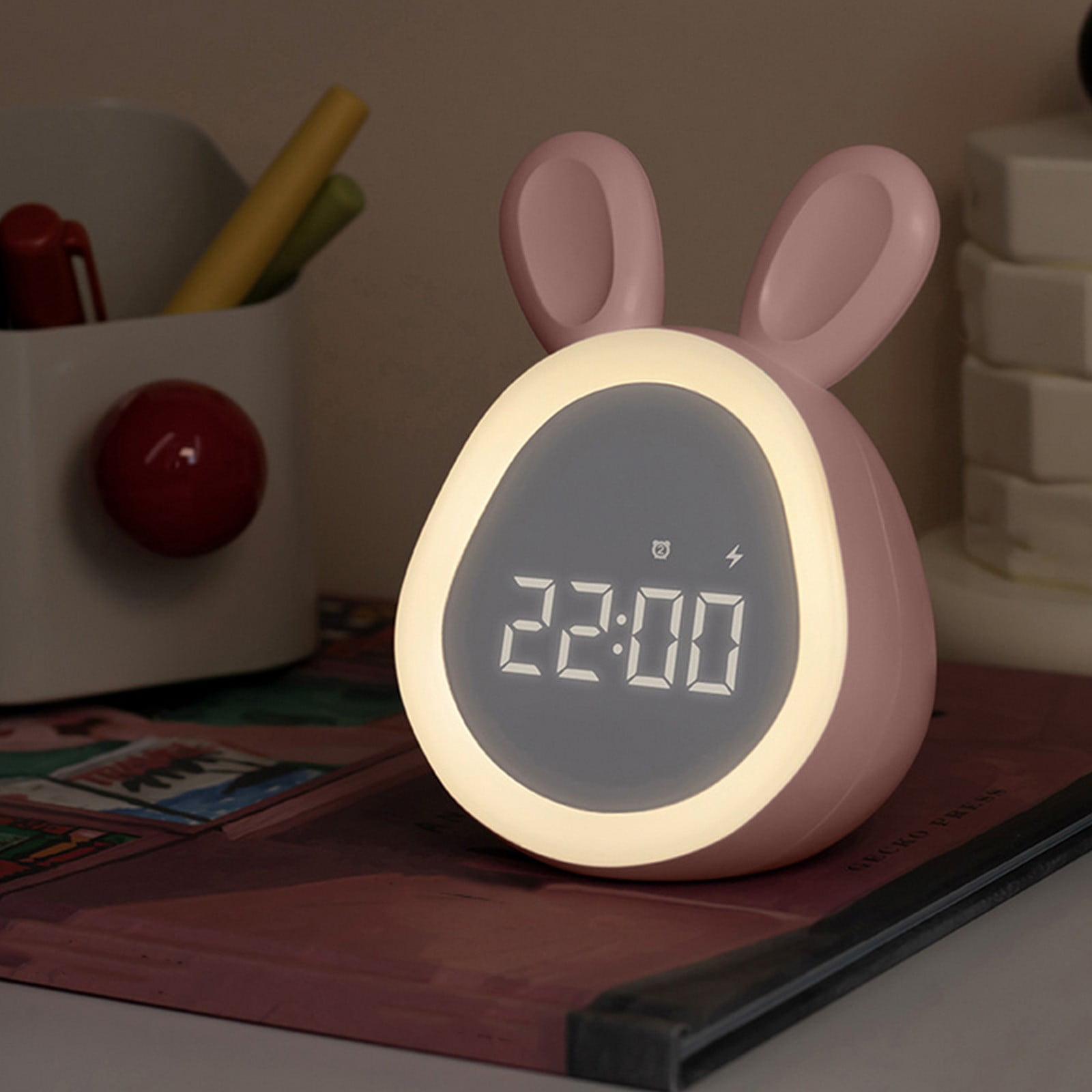 Adorable Pink Bunny Alarm Clock with Night Light - Adjustable ...