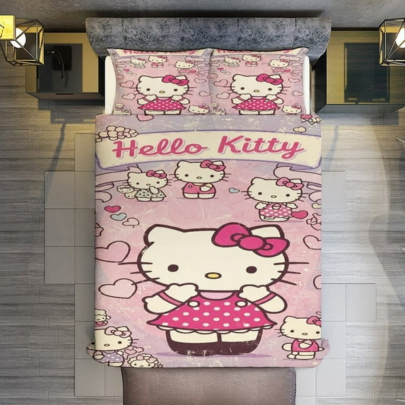 Adorable Pink Hello-Kitty Wallpapers Bedding Set,Duvet Cover Set for ...