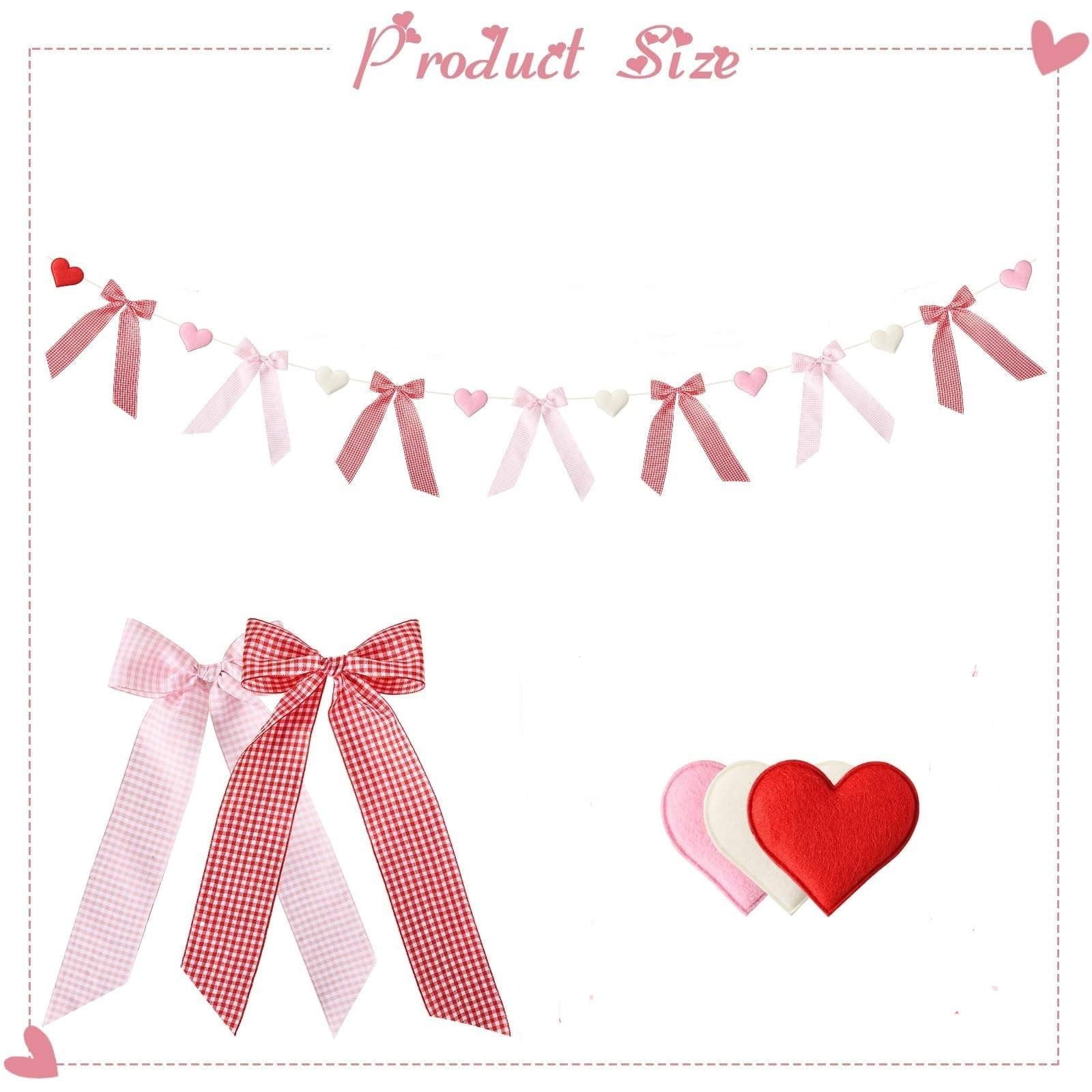 Adorable Plaid Lace Bow Heart-Shaped Red and Pink Plaid Bow Banners for ...