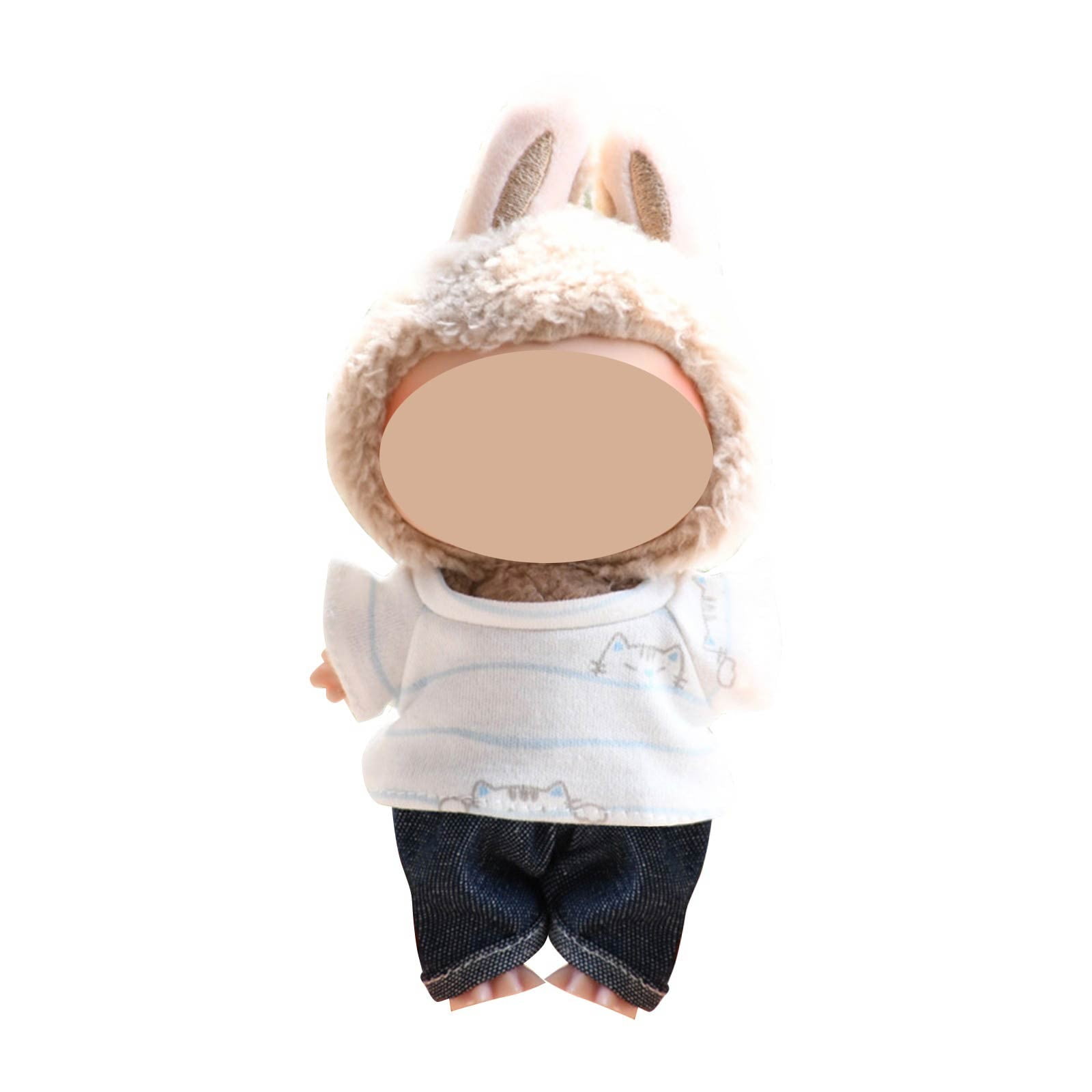 Adorable Plush Bunny Doll with Denim Outfit, Cute Stuffed Animal Toy ...