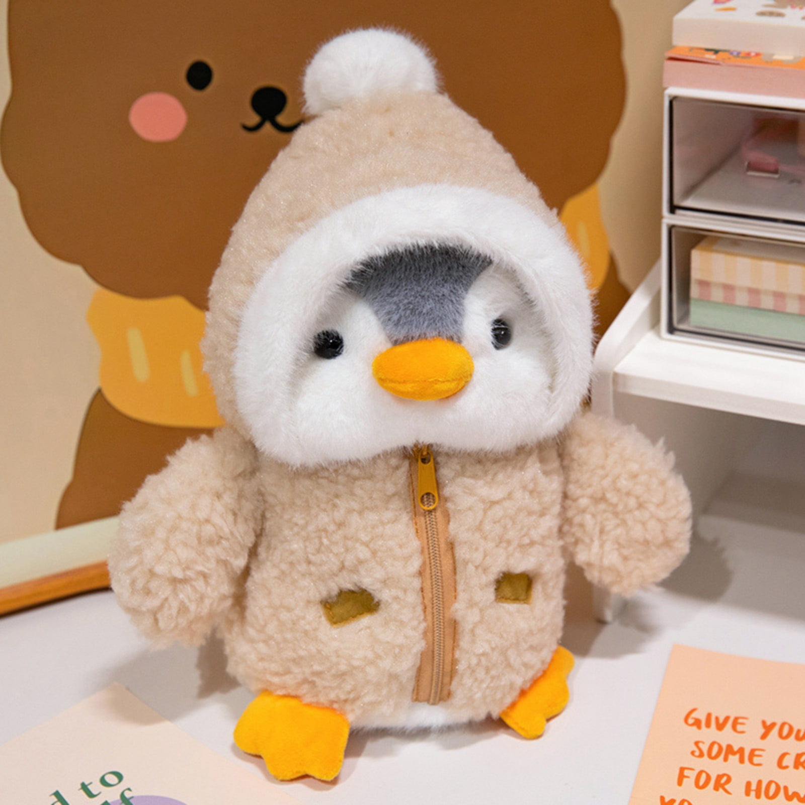 Adorable Plush Penguin Toy with Pink Winter Jacket, Soft Stuffed Animal ...