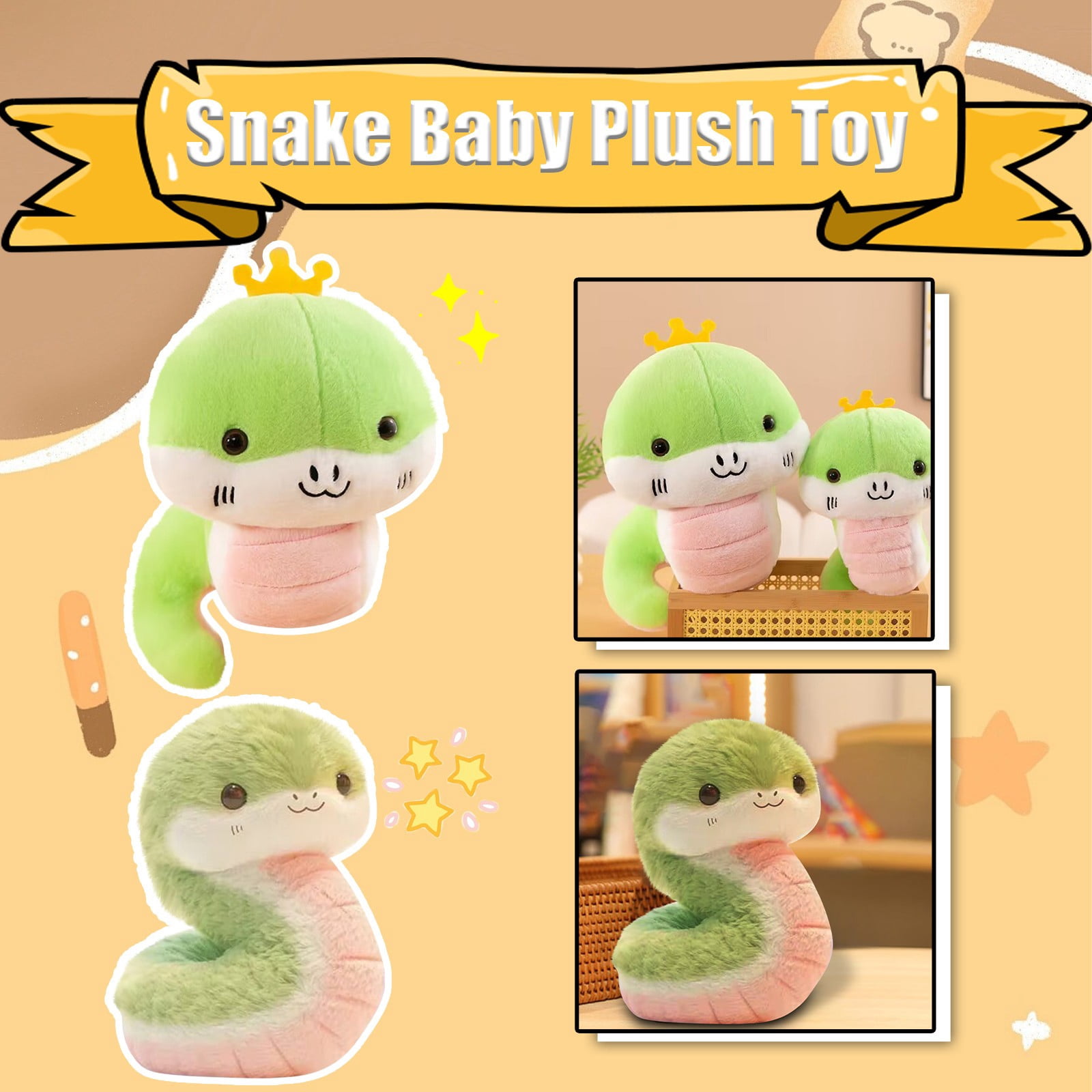 Adorable Plush Snake Stuffed Animal Toy, Soft Cuddly Green and Pink ...