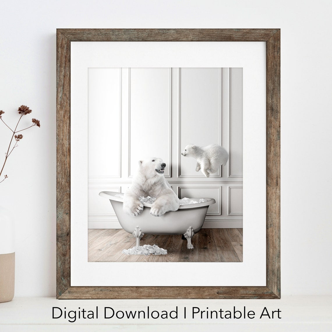 Adorable Polar Bears in Tub Photo Bathroom Wall Art Unframed Paper ...