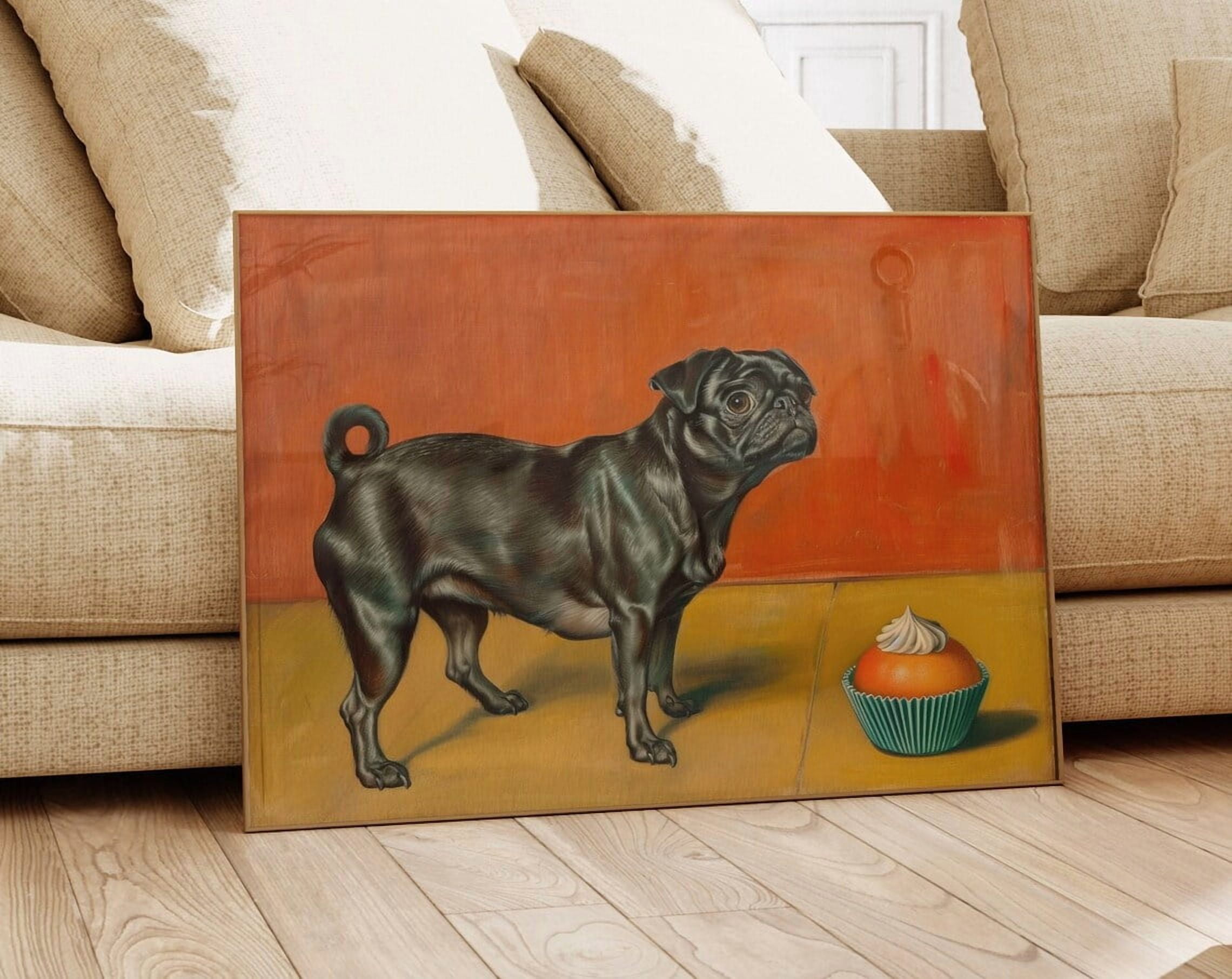 Adorable Pug And Cupcake Art Print - Vibrant Style Dog Wall Decor ...