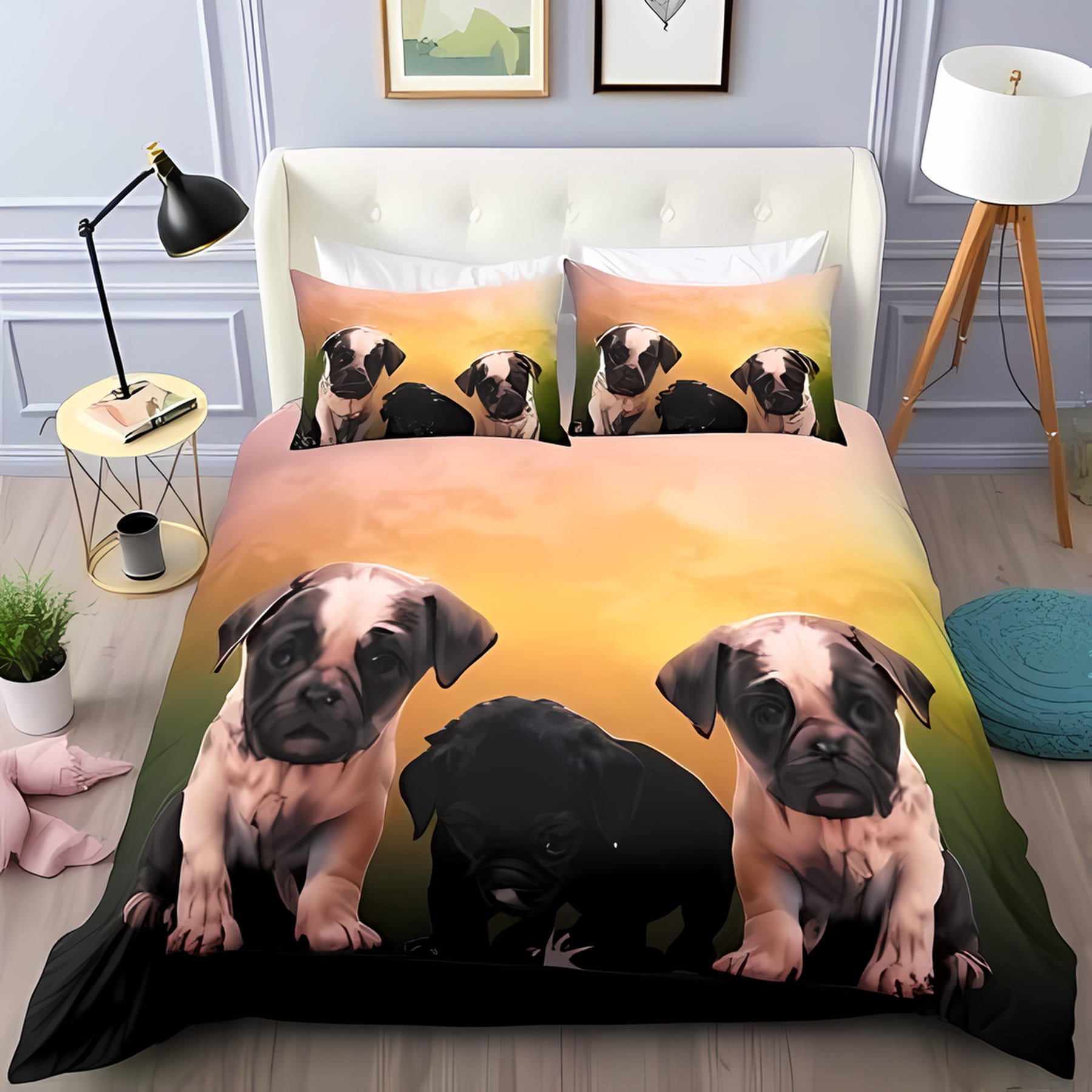 Adorable Pug Puppies 3-Piece Duvet Cover Set with Pillowcases - Cozy ...
