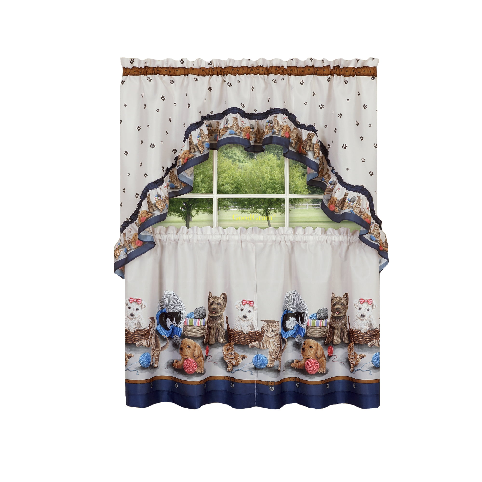 Adorable Puppies & Kittens Valance Window Kitchen Curtain Tier & Swag ...