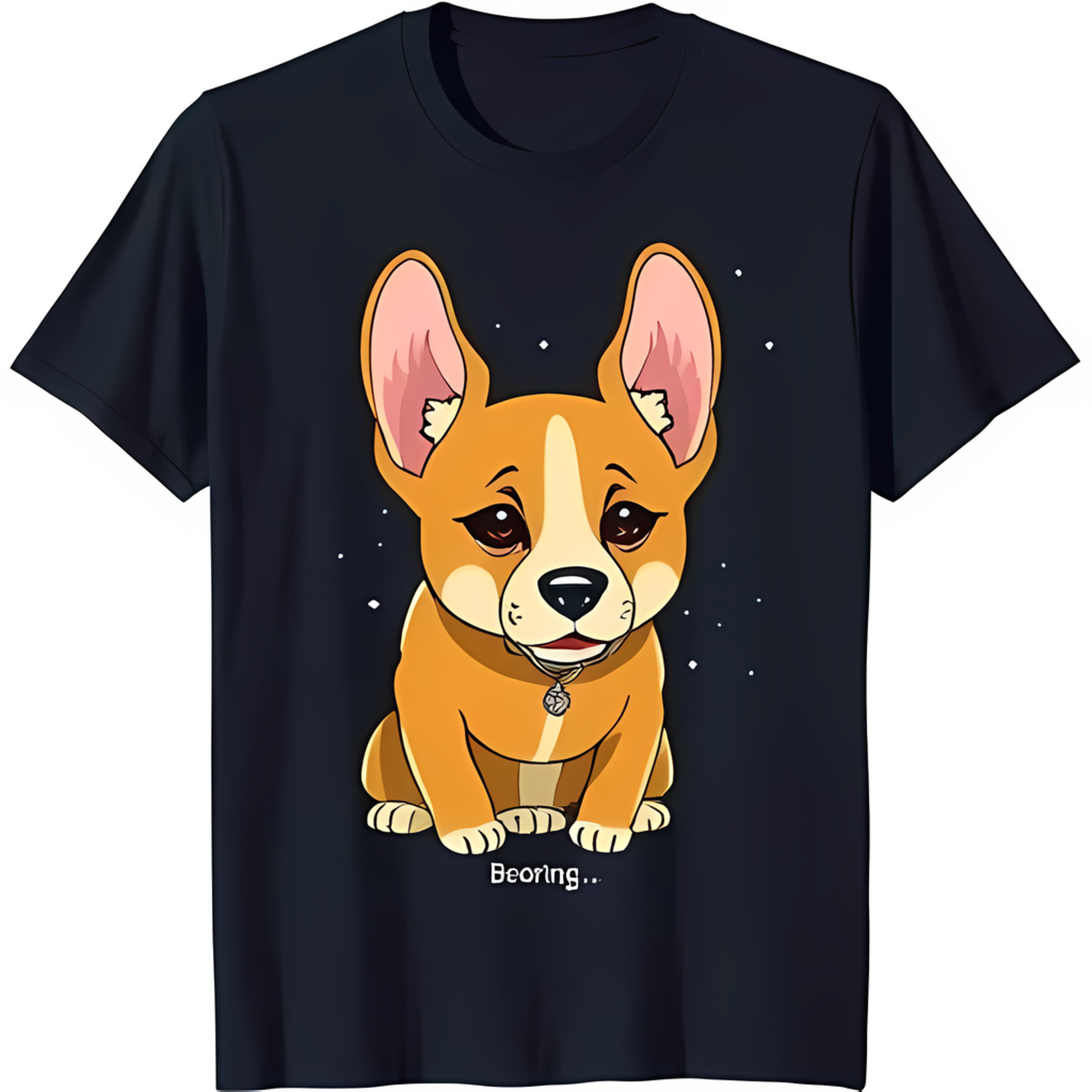 Adorable Puppy Cartoon T-Shirt Dark Blue Tee with Heart Collar ...