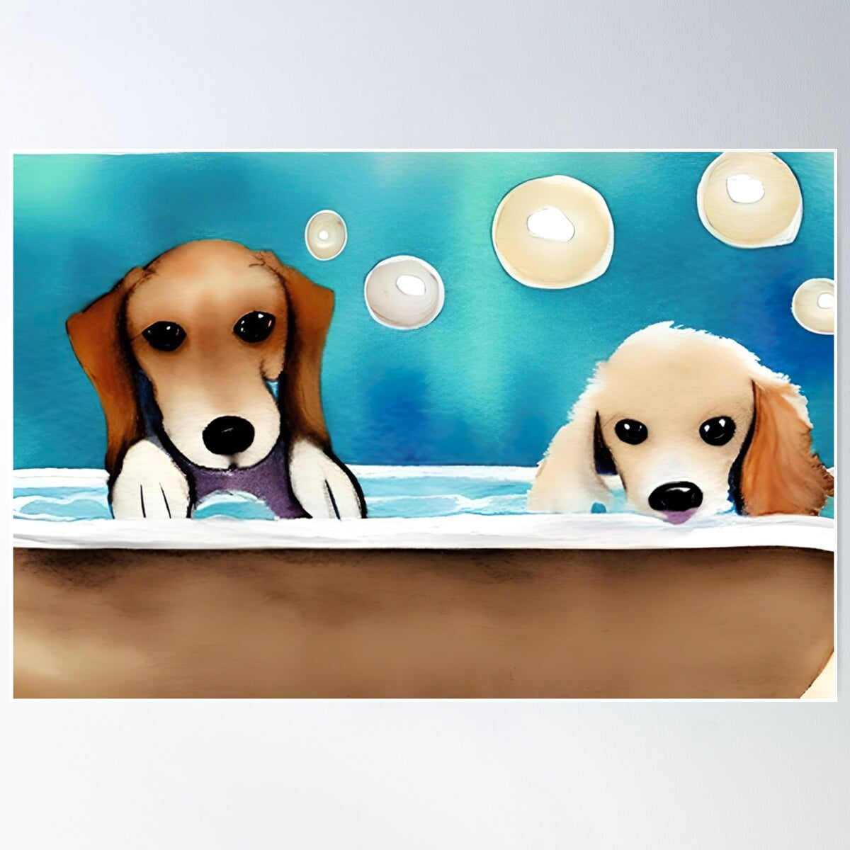 Adorable Pups In The Tub Poster Wall Art, Modern Wall Decor For Living ...