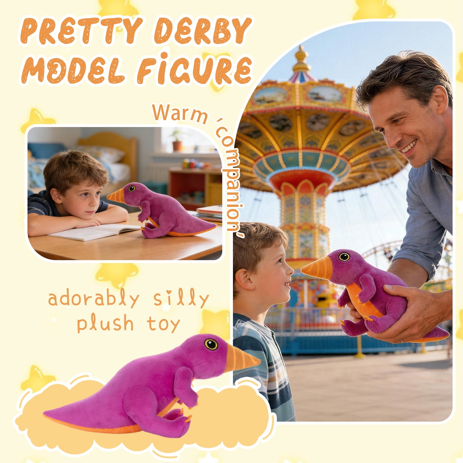 Adorable Purple Dinosaur Plush Toy Warm Companion Design Soft Fluffy ...