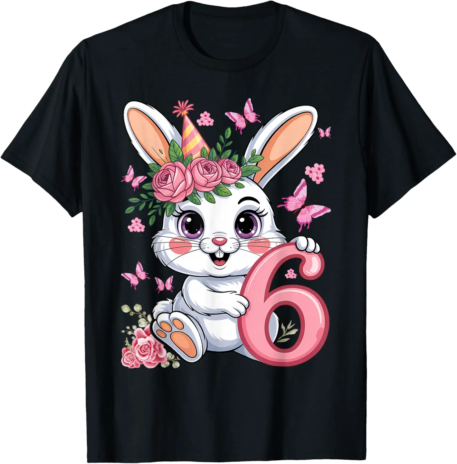 Adorable Rabbit Bunny 6Th Birthday Outfit Girl 6 Year Old T-Shirt ...
