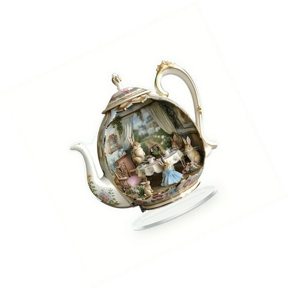 Adorable Rabbits Teapot Scene 2D Flat Acrylic Desktop Ornament For Home ...