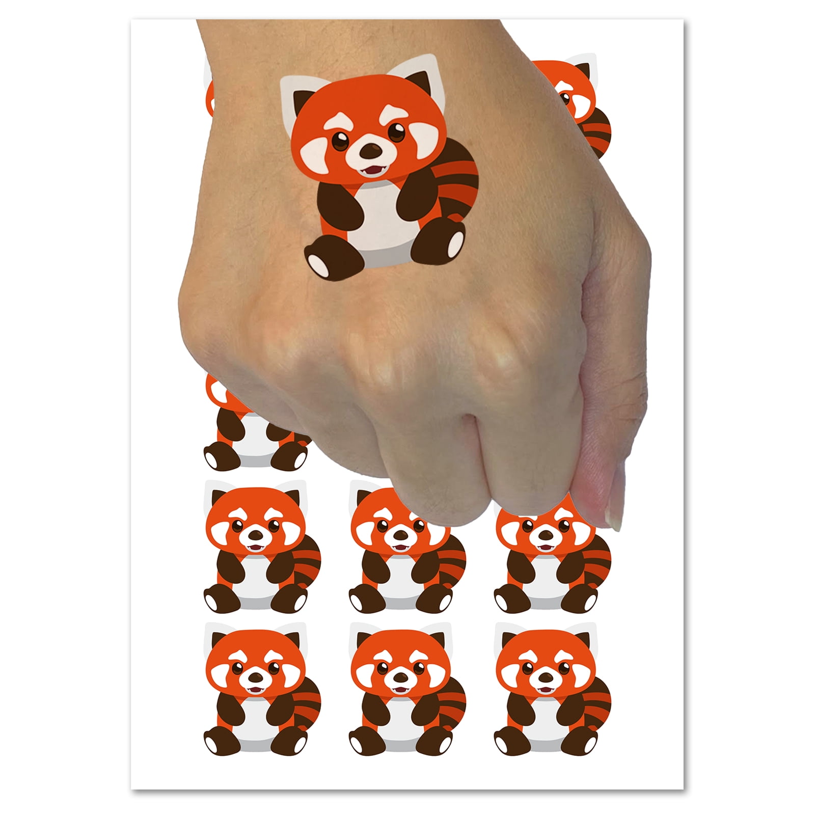 Adorable Red Panda Sitting Water Resistant Temporary Tattoo Set Fake ...