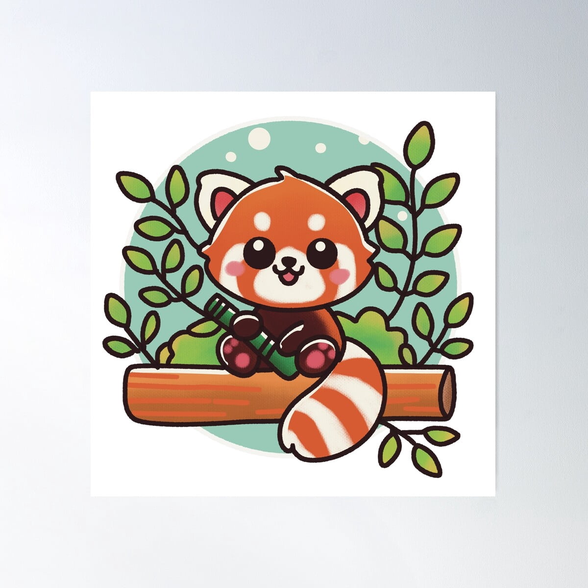 Adorable Red Panda With Bamboo Poster Wall Art, Modern Wall Decor For ...