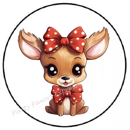 Adorable Reindeer With Red Bow Sticker Party Favors Sticker Envelope ...