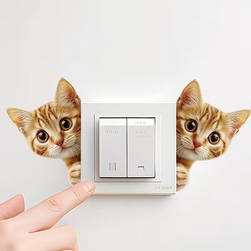 Adorable Removable Cartoon Orange Cat Wall Sticker - Playful Kitten ...