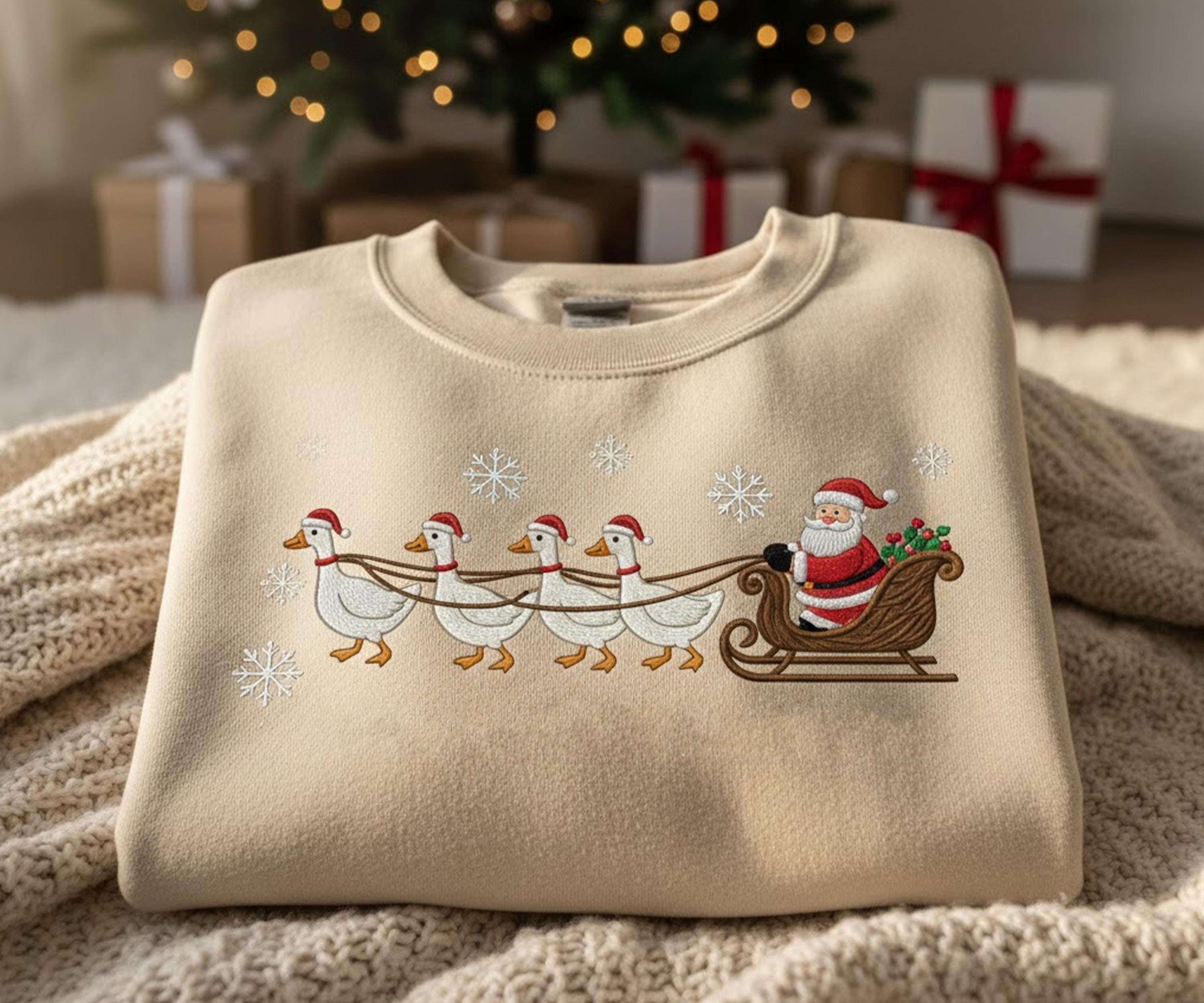 Adorable Santa Duck Embroidered Christmas Sweatshirt Funny Holiday ...